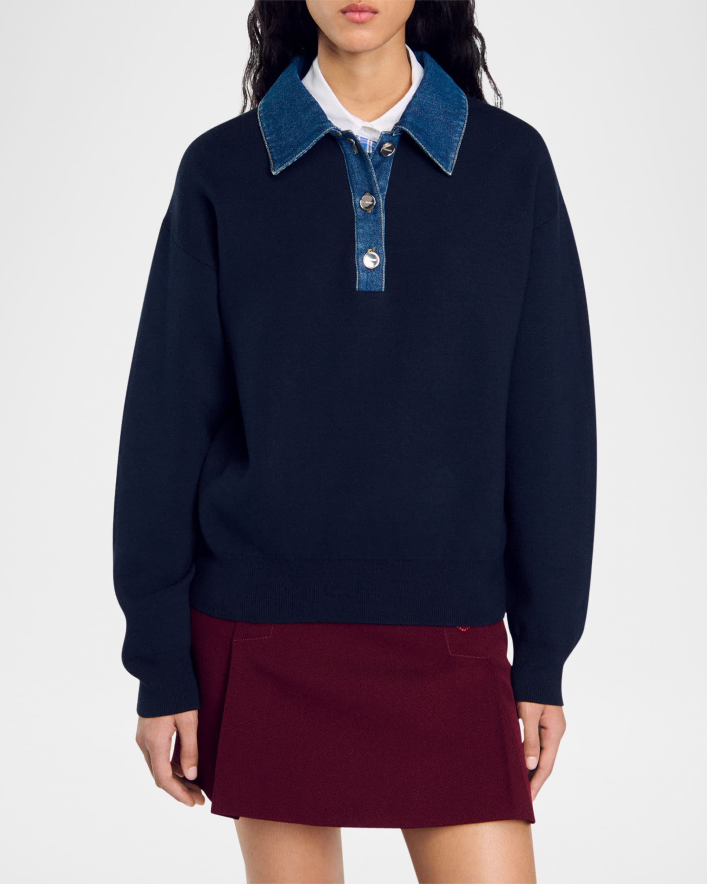 Sandro Damien Denim Collar Sweater | neimanmarcus | REVERSIBLE