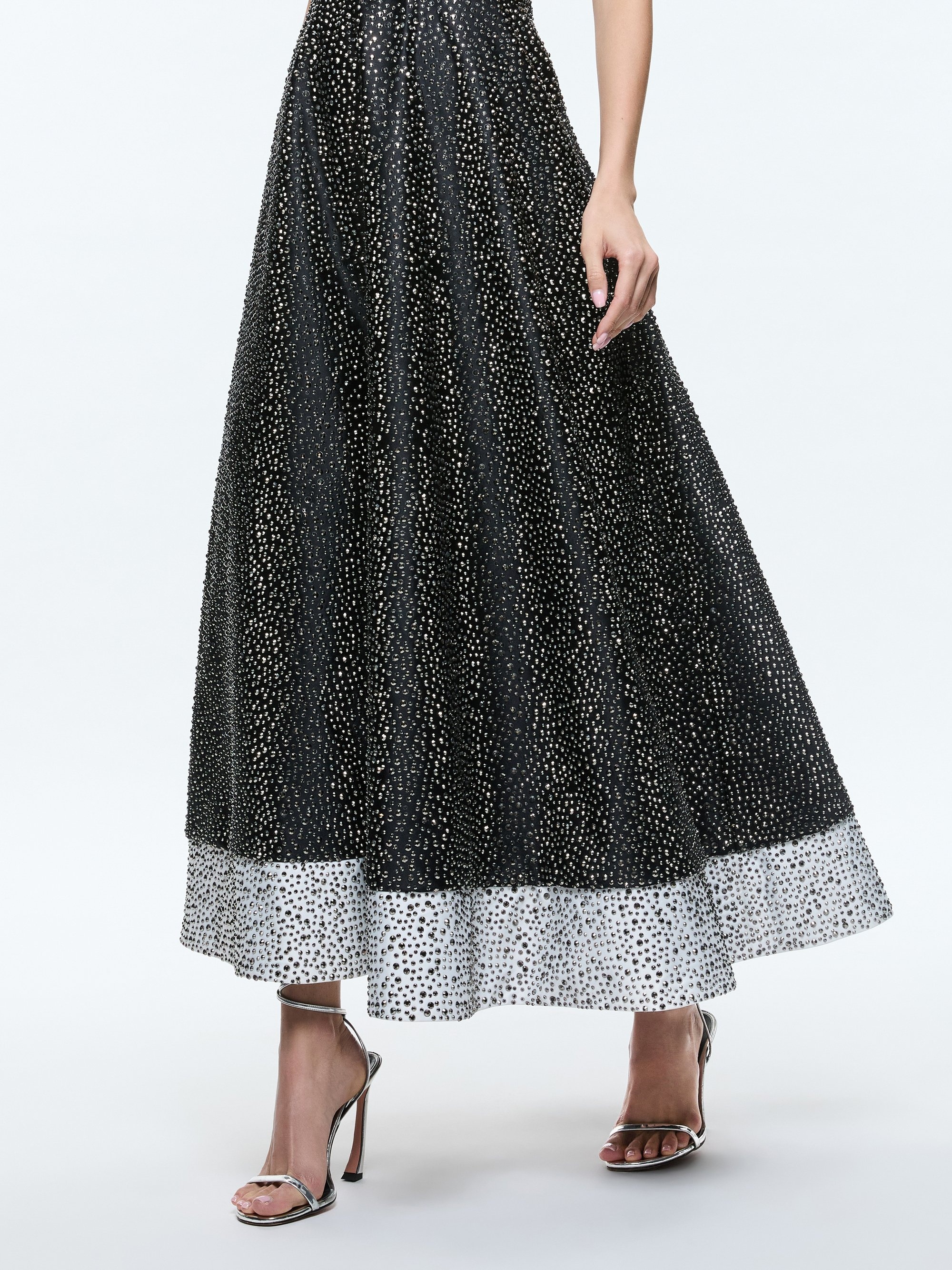 Alice + Olivia BIJOU CRYSTAL STRAPLESS MIDI GOWN | REVERSIBLE