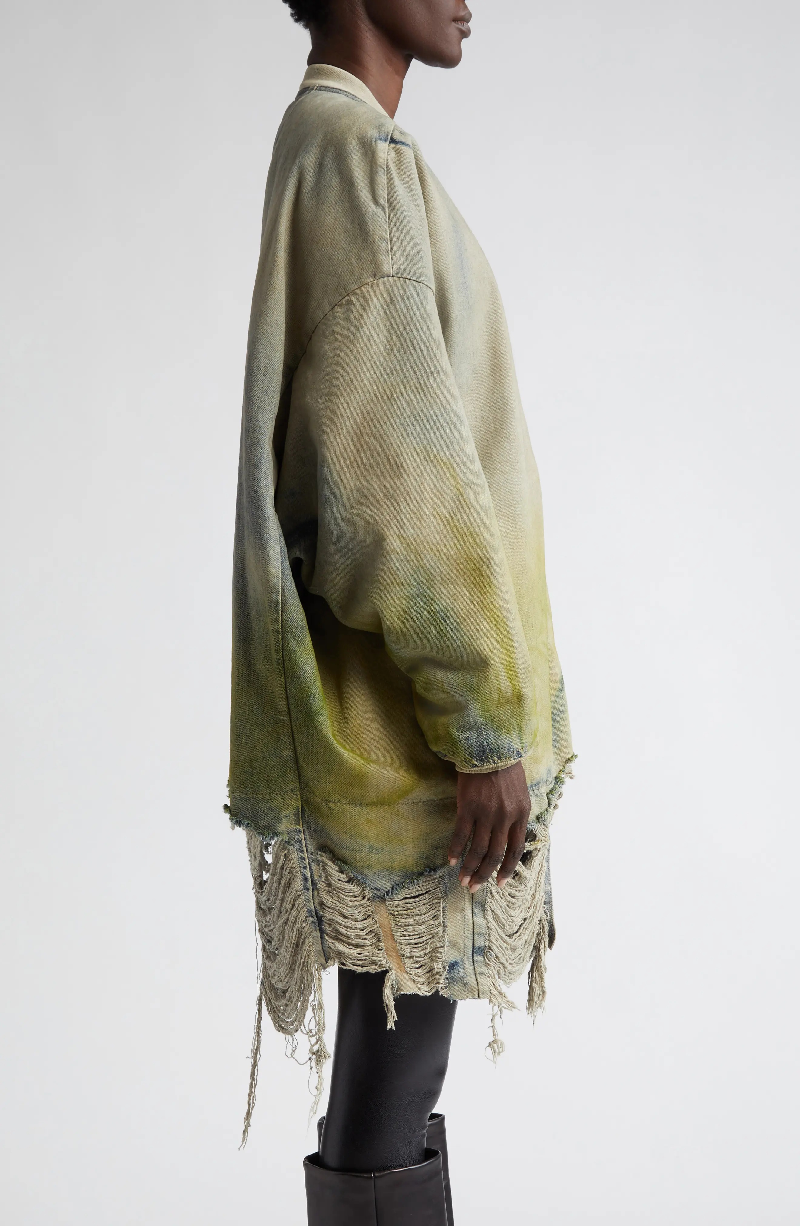 Rick Owens Jumbo Destroyed Down Bomber Jacket in Pearl/Acid Degrade ...