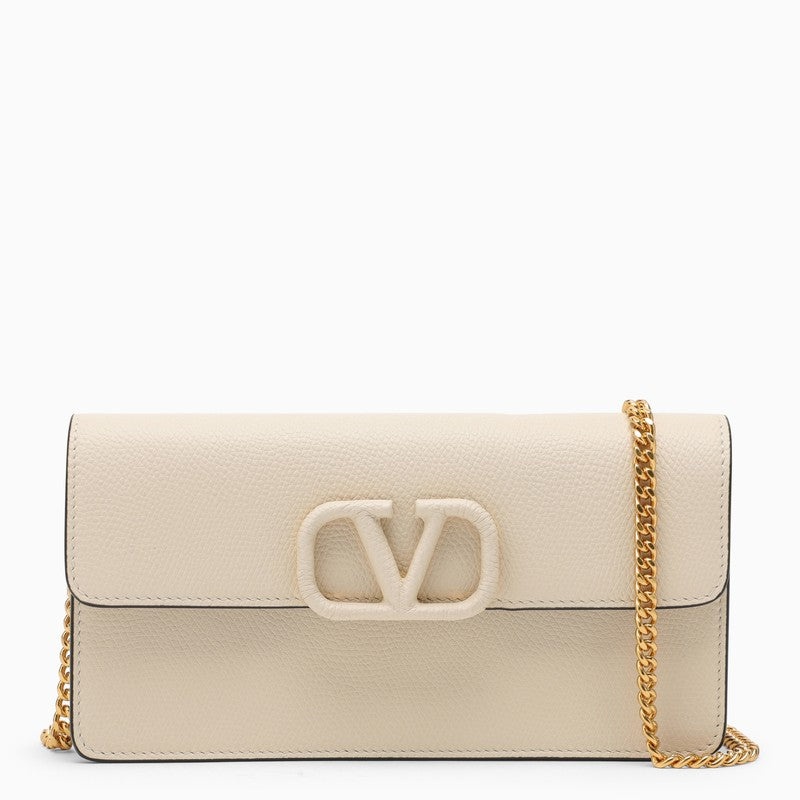 Valentino Valentino Garavani Vlogo Light Ivory Leather Chain Wallet ...