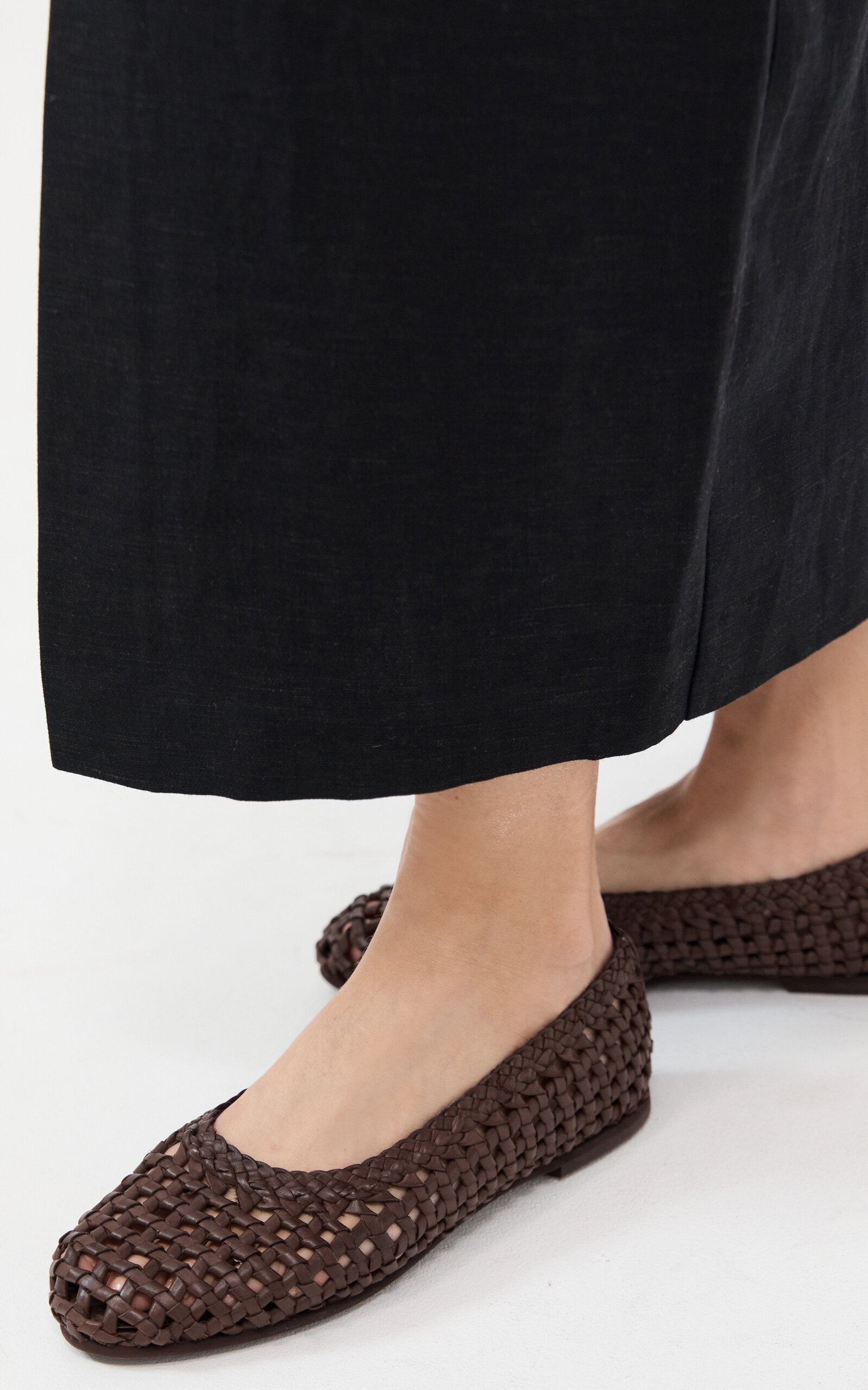 ST. AGNI Macrame Leather Mesh Ballet Flats brown | REVERSIBLE