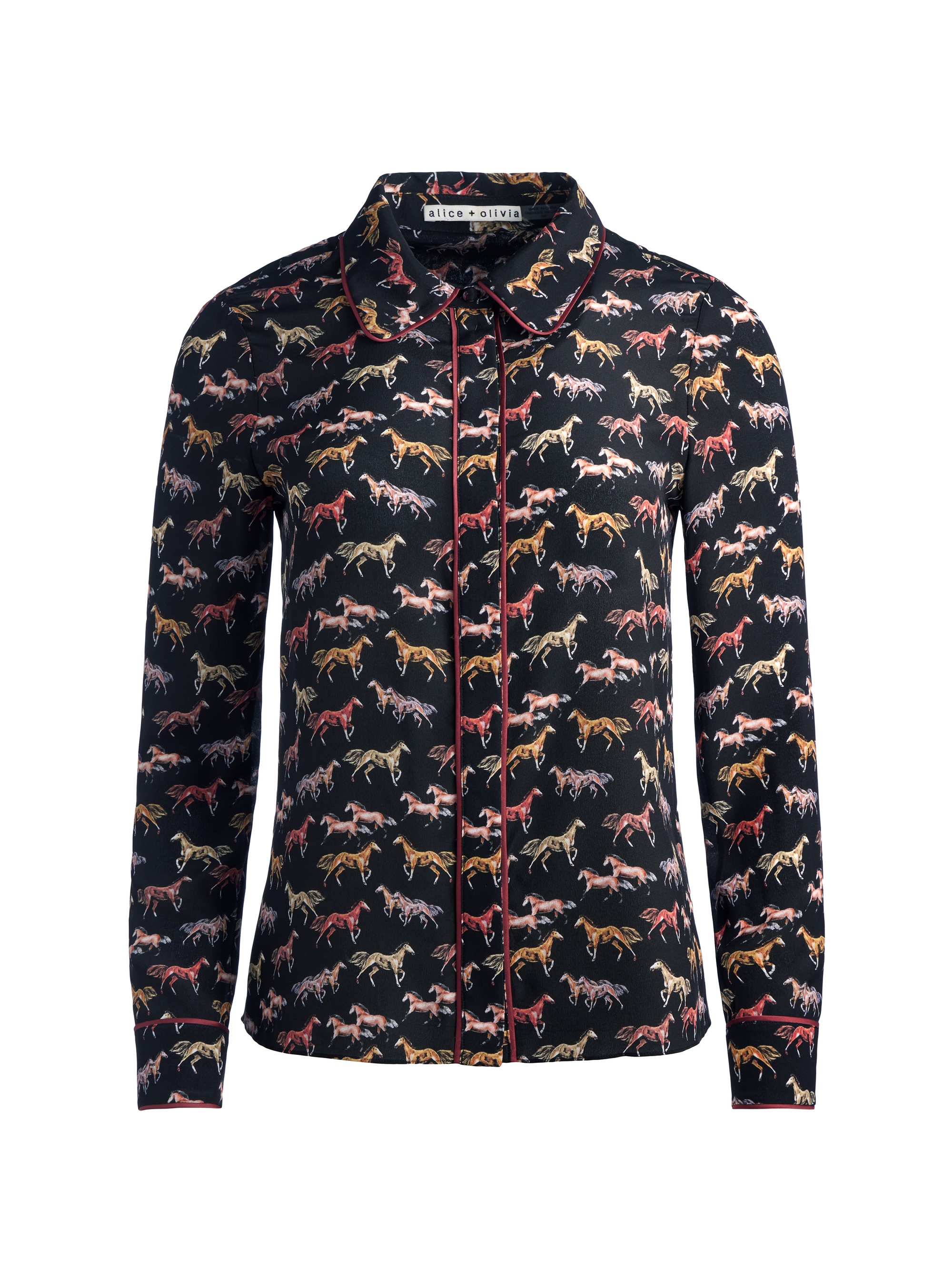 Alice + Olivia WILLA PLACKET TOP WITH PIPING | REVERSIBLE