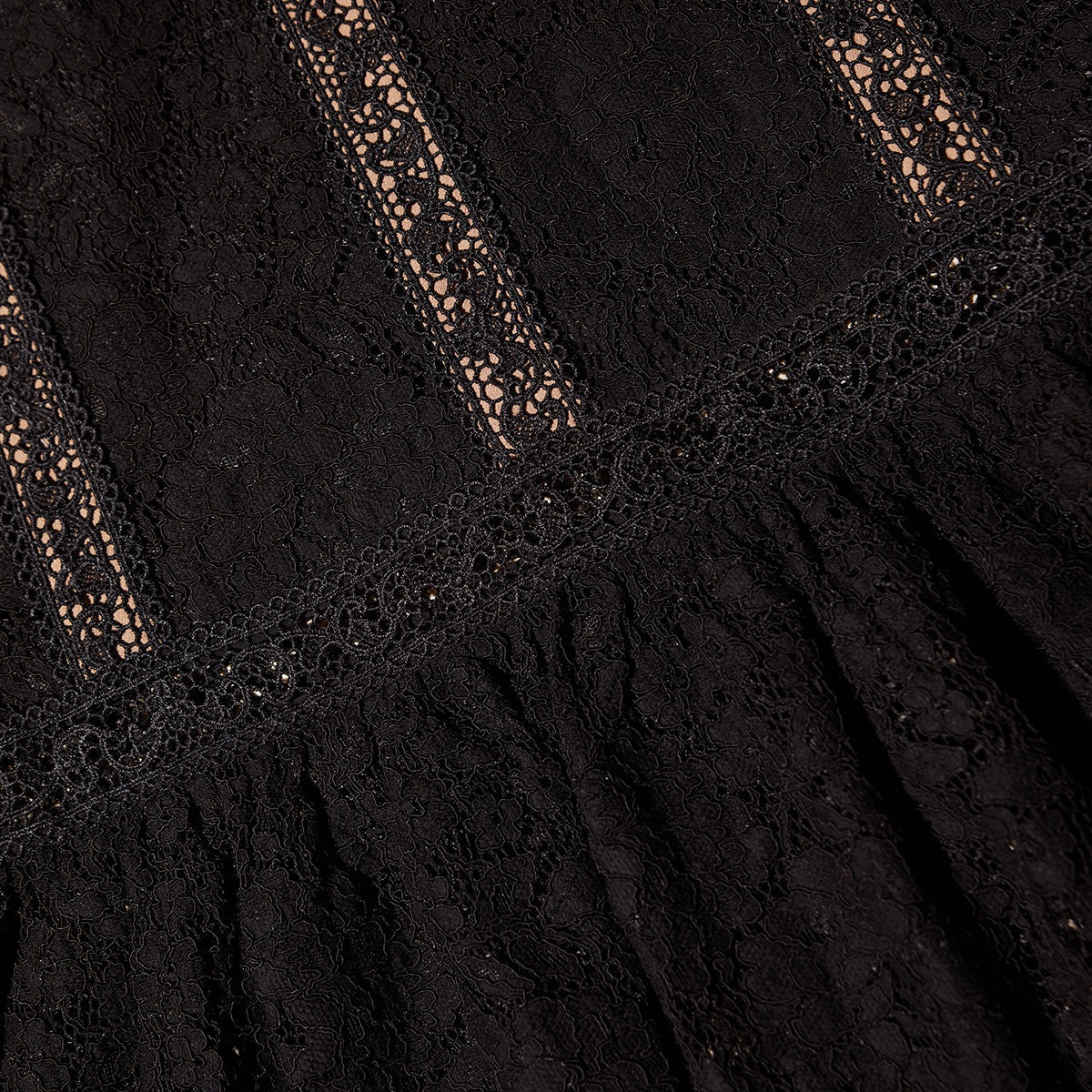 Self Portrait Black Cord Lace Insert Midi Dress Reversible