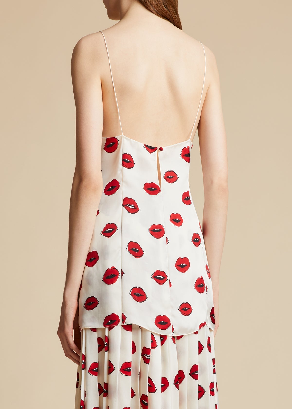 KHAITE The Grisella Top in Cream with Red Lip Print | REVERSIBLE