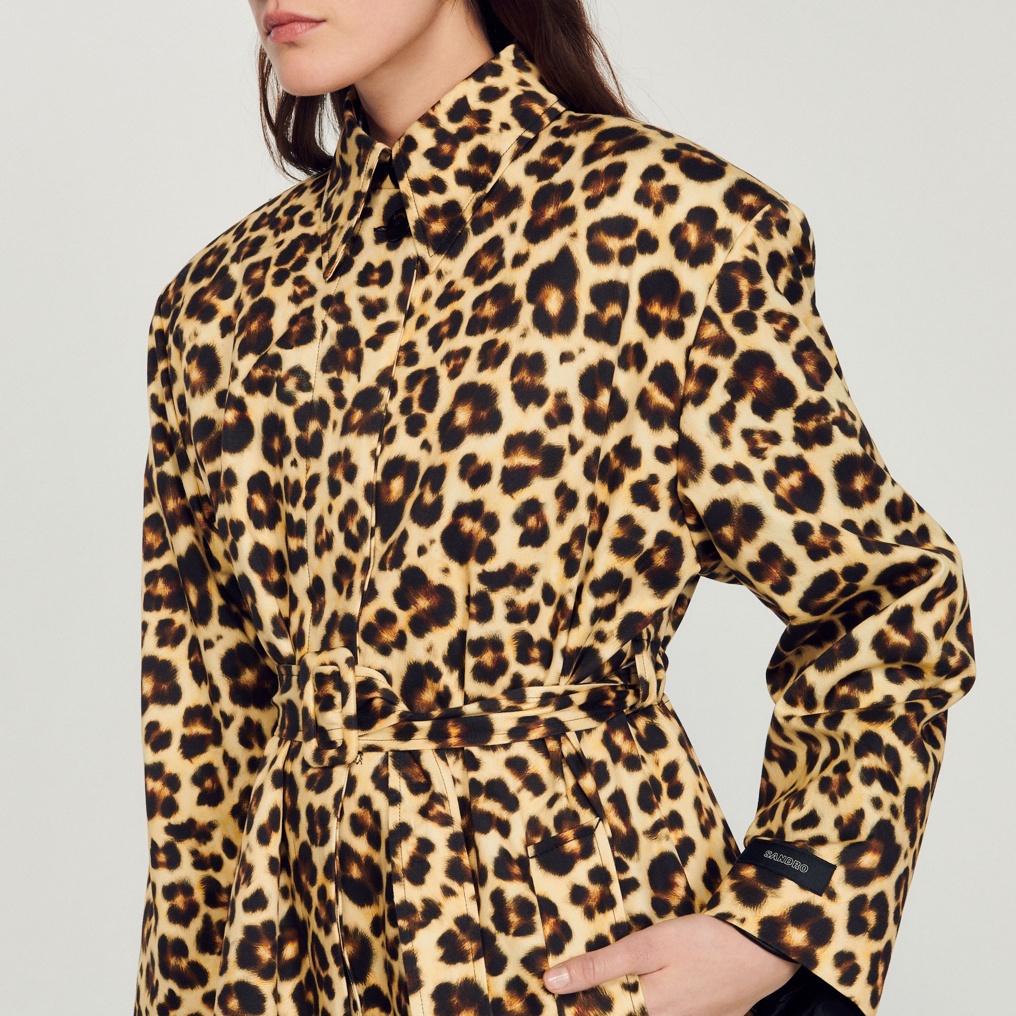 Sandro Oversized leopard-print trench coat | REVERSIBLE