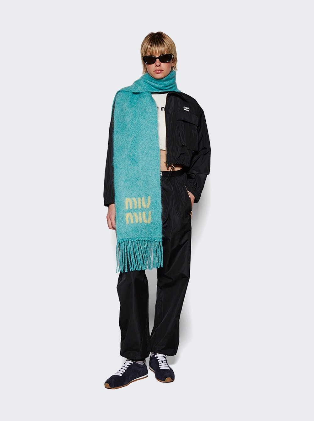 Miu Miu Logo Scarf Turquoise | REVERSIBLE