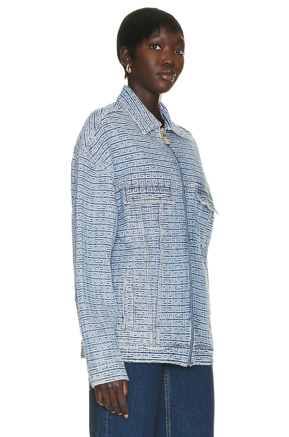 Givenchy Oversized Fit 4g Rivet Zip Denim Jacket | REVERSIBLE