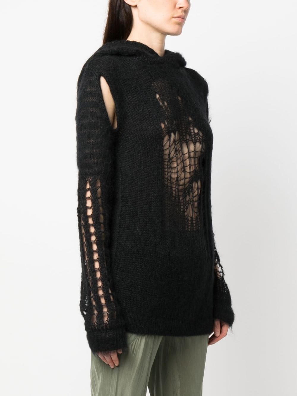 Rick Owens Spider ripped knitted hoodie | REVERSIBLE