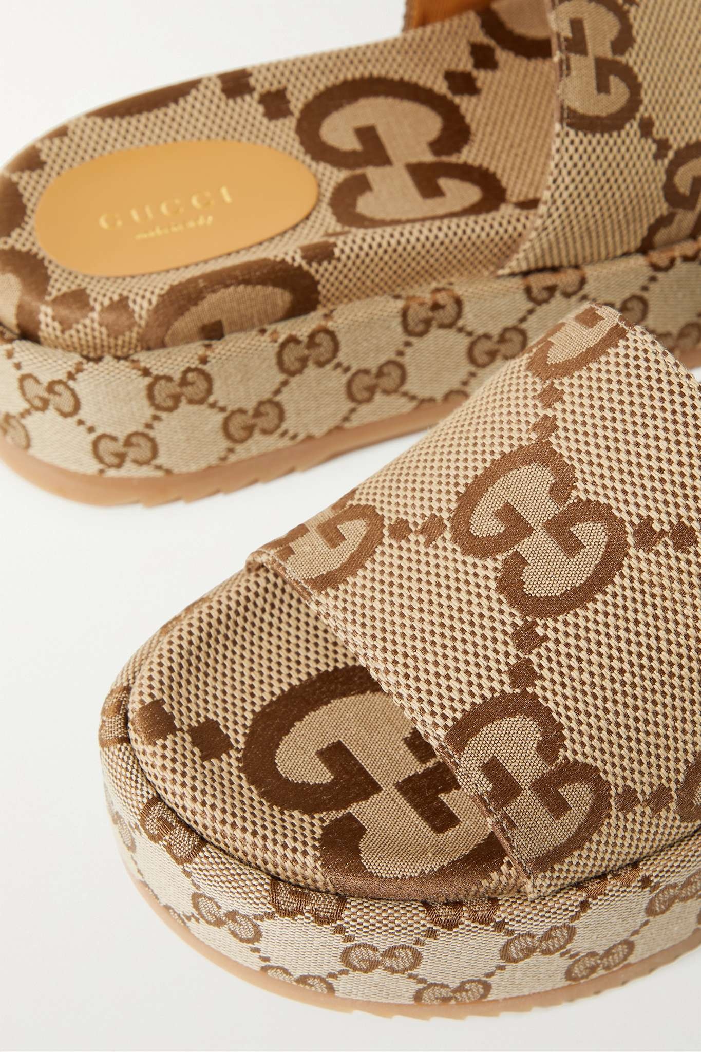 GUCCI Angelina logo-jacquard coated-canvas platform slides | netaporter ...