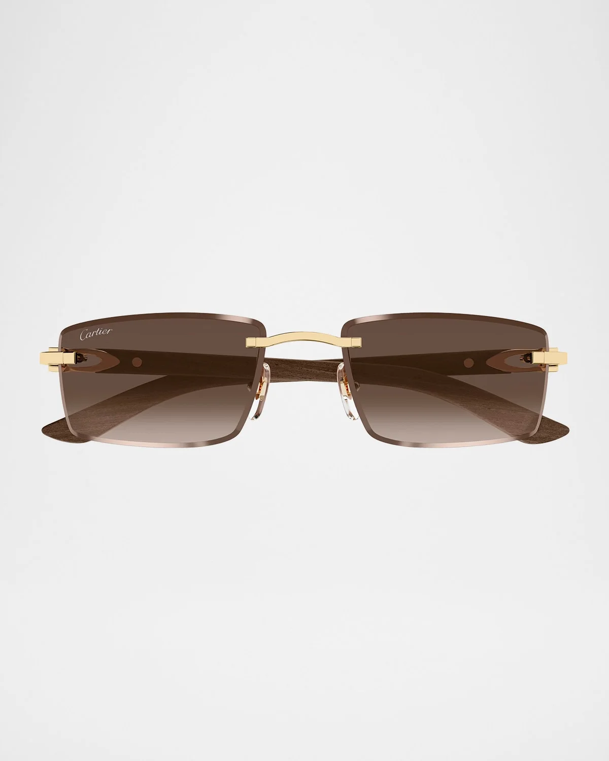Cartier Men's Rimless Metal C-Hinge Rectangle Sunglasses | REVERSIBLE