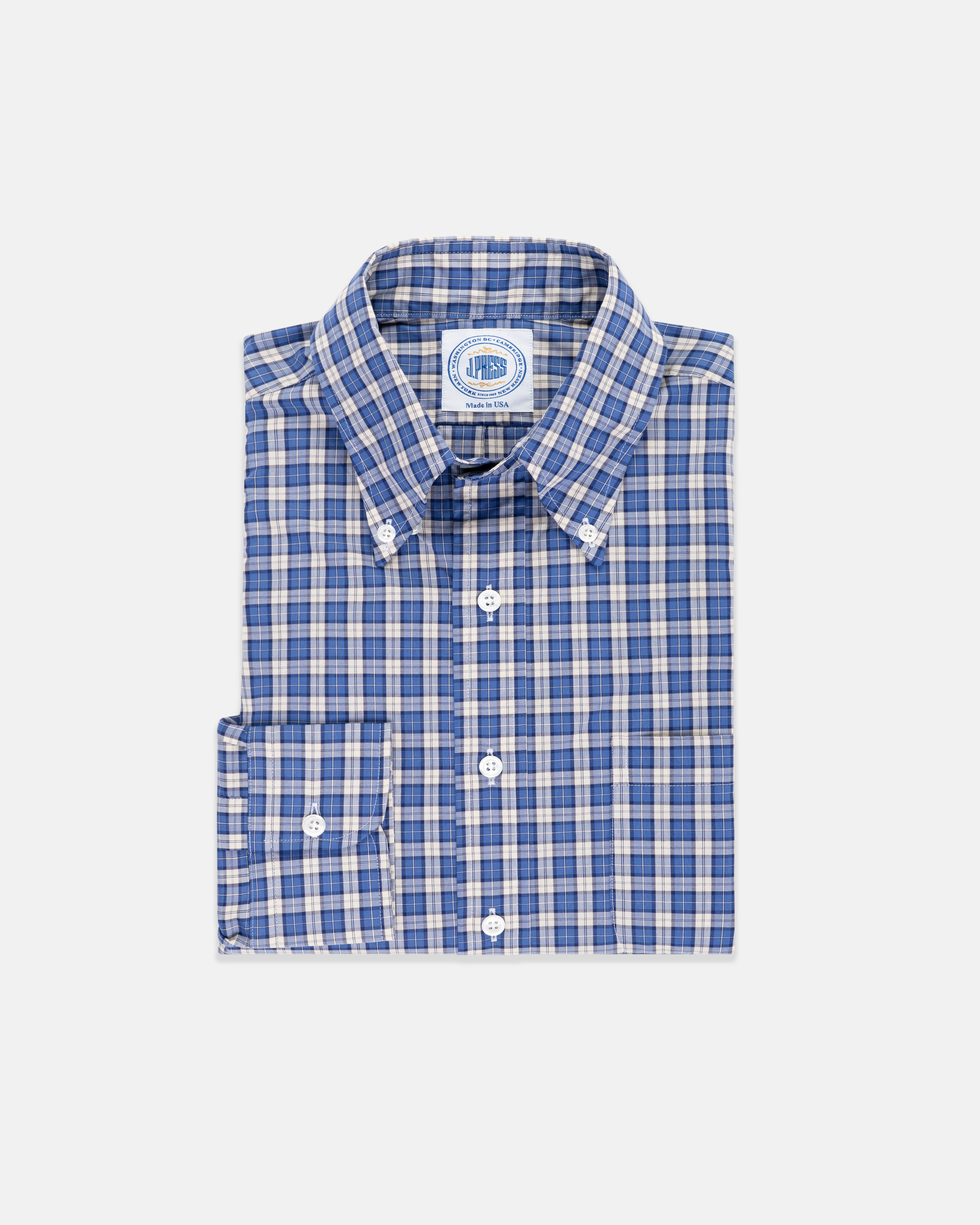 J. PRESS MADE-IN-USA BLUE & WHITE MINI TARTAN SPORT SHIRT - CLASSIC FIT ...
