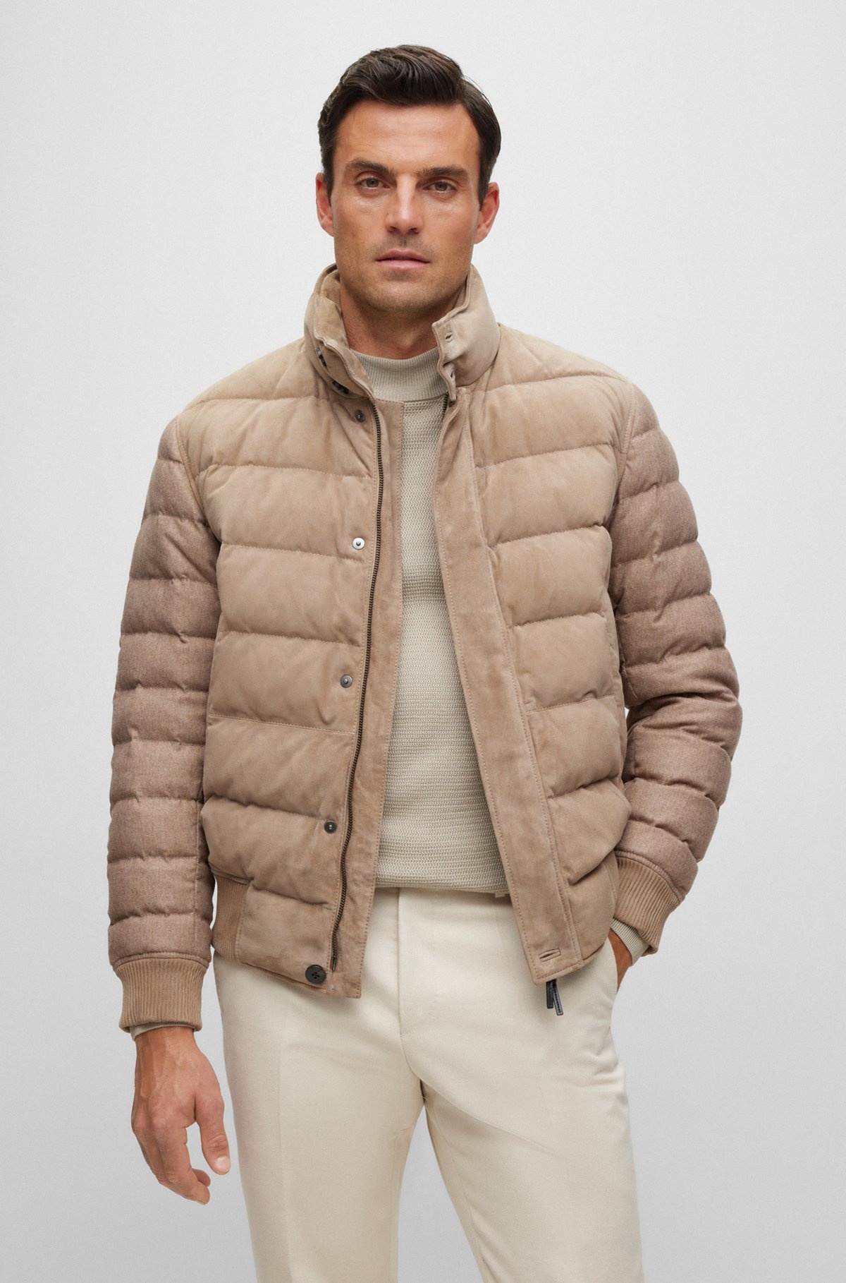 BOSS MIXED-MATERIAL JACKET WITH NUBUCK LEATHER | REVERSIBLE