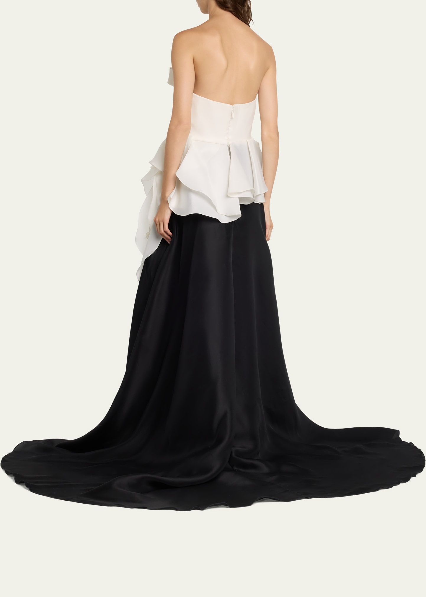 Marchesa Colorblock Cascading Ruffle Strapless Silk Gown | REVERSIBLE