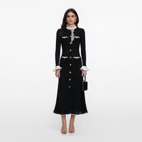 self-portrait Black Lace Trim Knit Midi Dress | REVERSIBLE