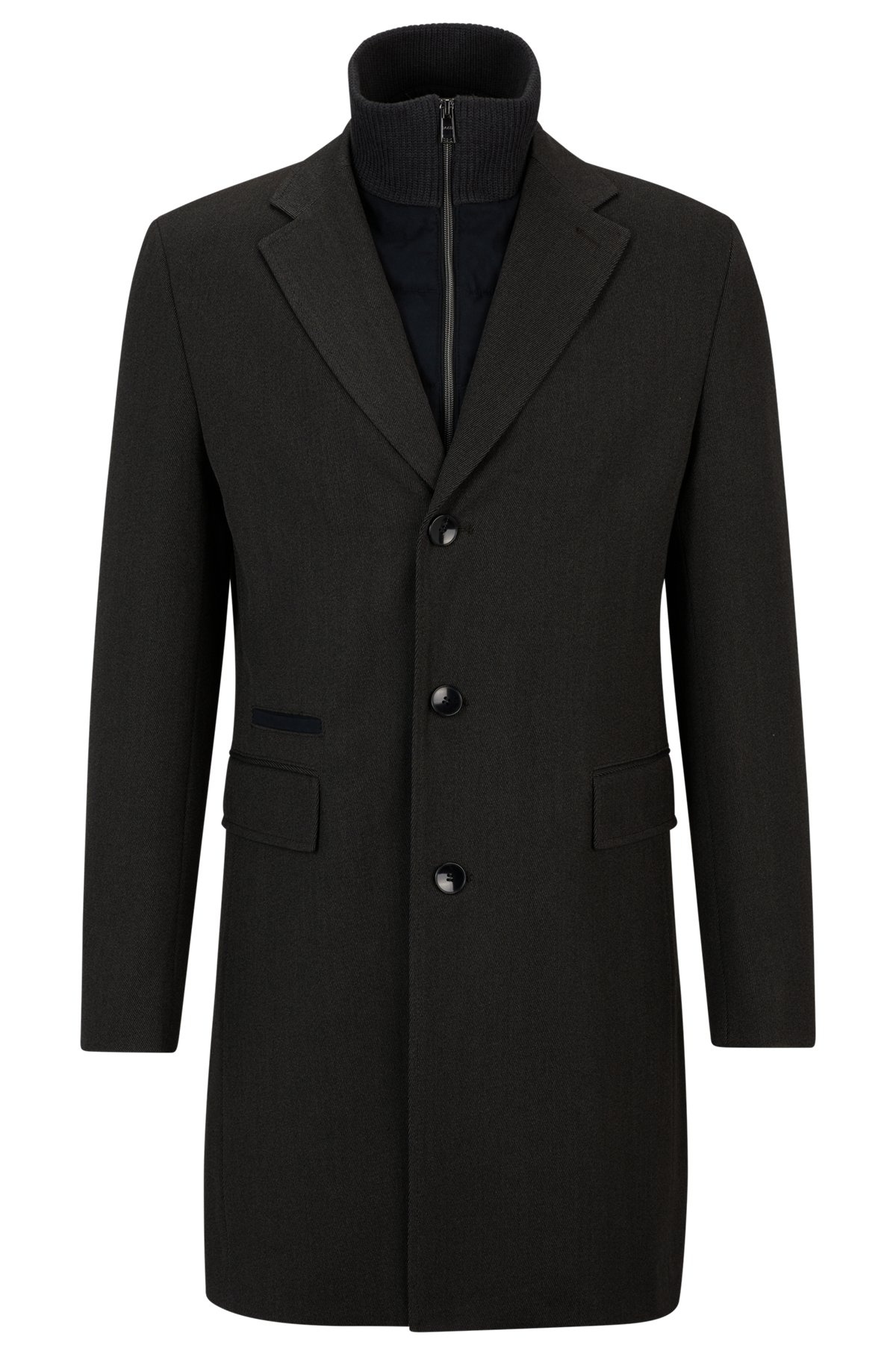 BOSS WATER-REPELLENT WOOL-BLEND COAT WITH ZIP-UP INNER | REVERSIBLE