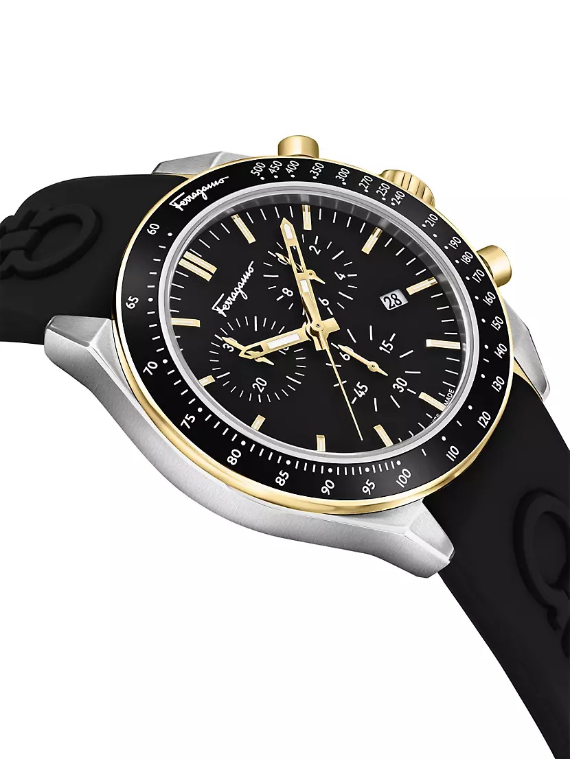 FERRAGAMO Ferragamo Urban Chrono Goldtone Stainless Steel & Silicone ...