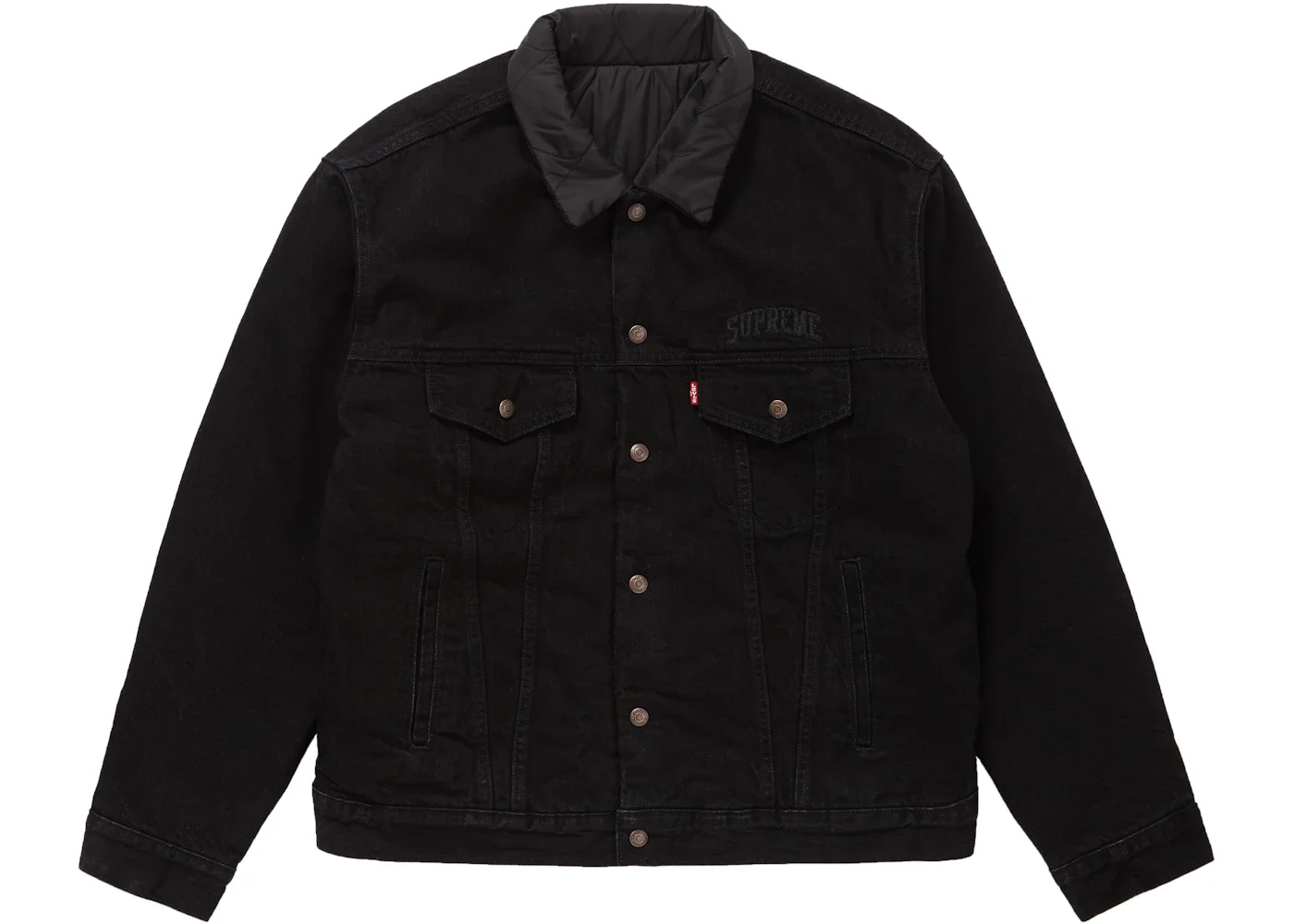 Supreme Supreme Levi's Quilted Reversible Trucker Jacket Black | REVERSIBLE