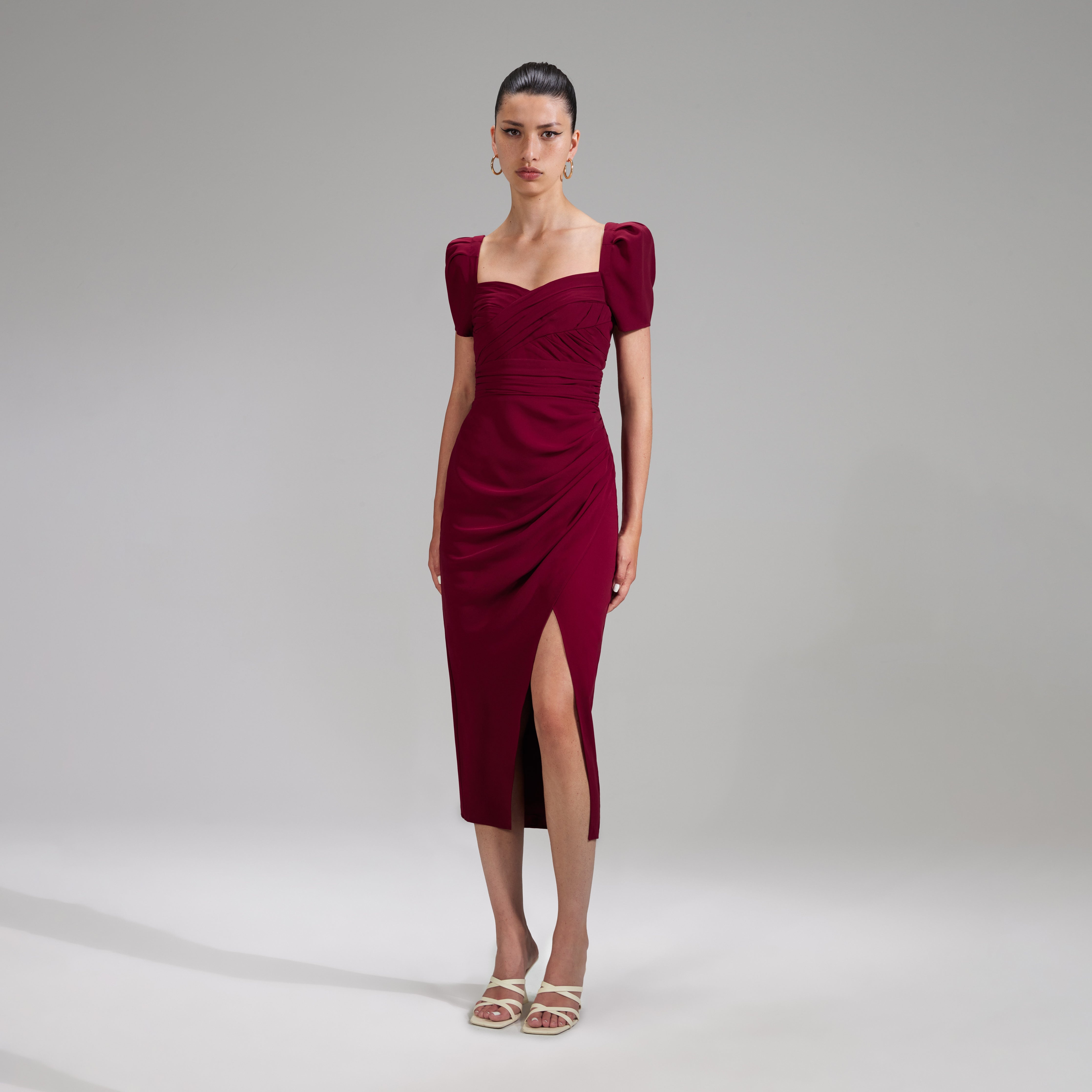 self-portrait Burgundy Stretch Crepe Midi Dress | REVERSIBLE