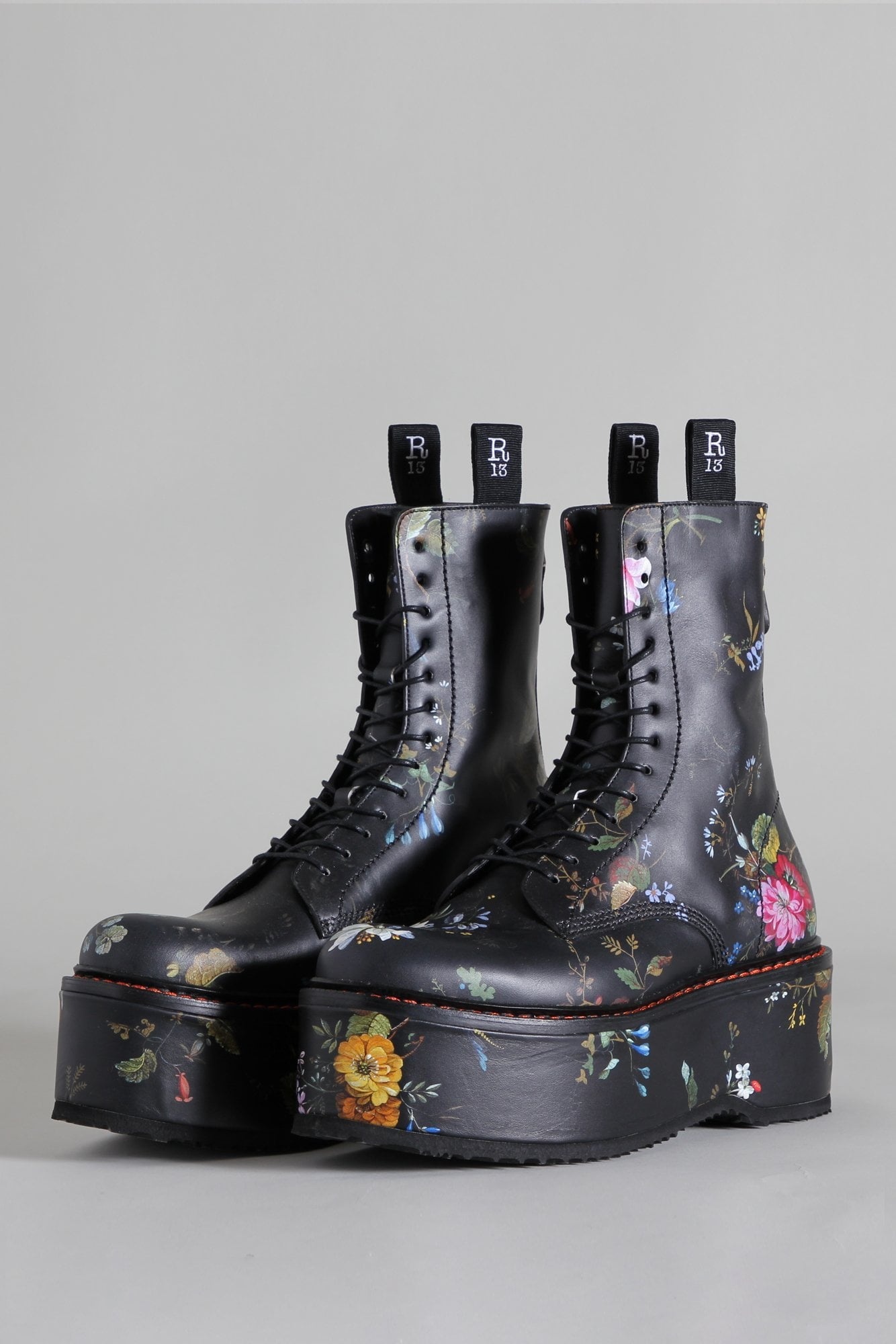 R13 R13 DOUBLE STACK BOOT - BLACK FLORAL | REVERSIBLE