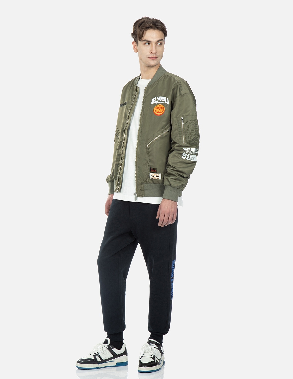 EVISU LOGO AND KAMON EMBROIDERED MA-1 BOMBER JACKET | REVERSIBLE