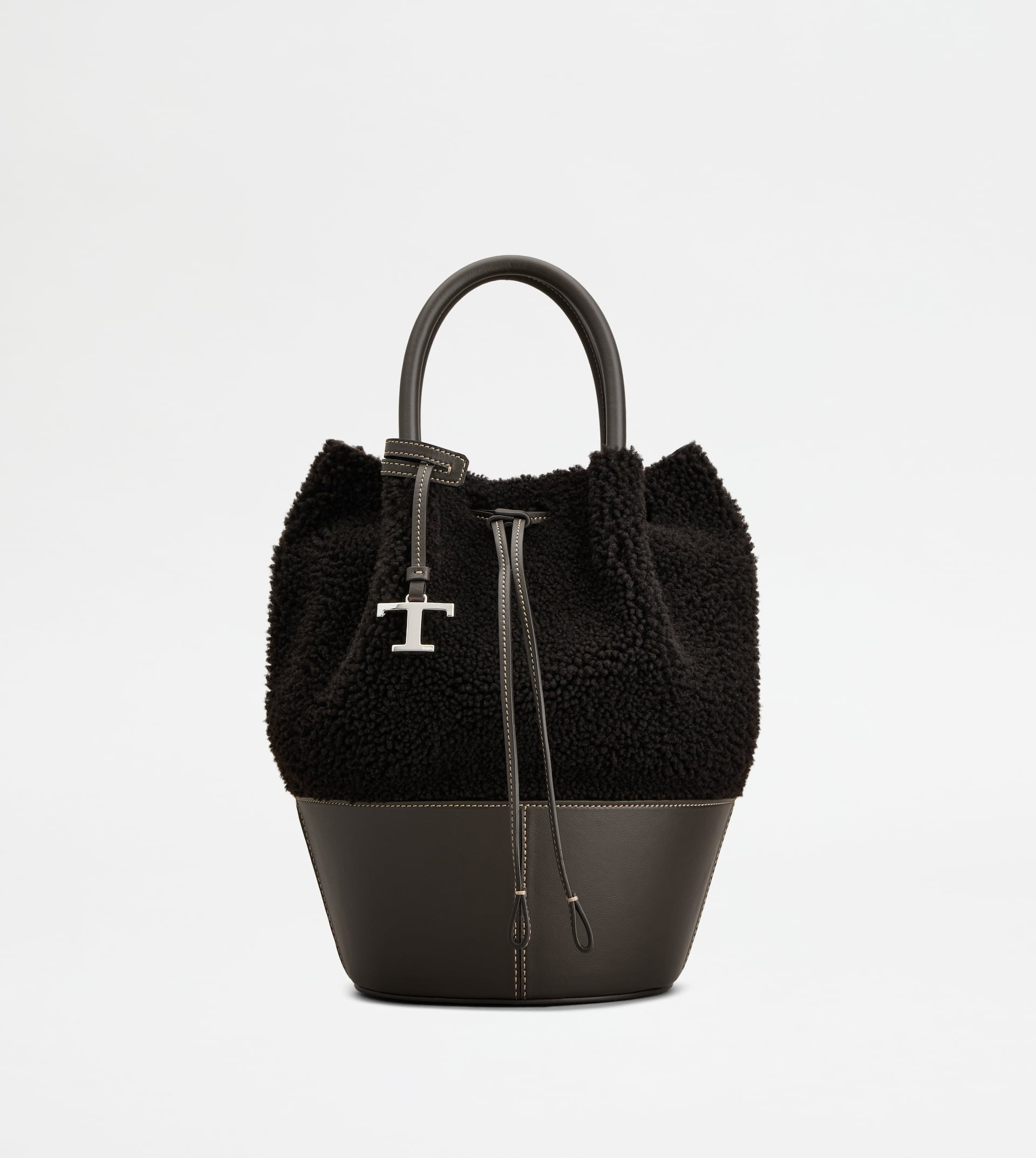 Tod's BUCKET BAG IN SHEEPSKIN AND LEATHER SMALL - BROWN | REVERSIBLE