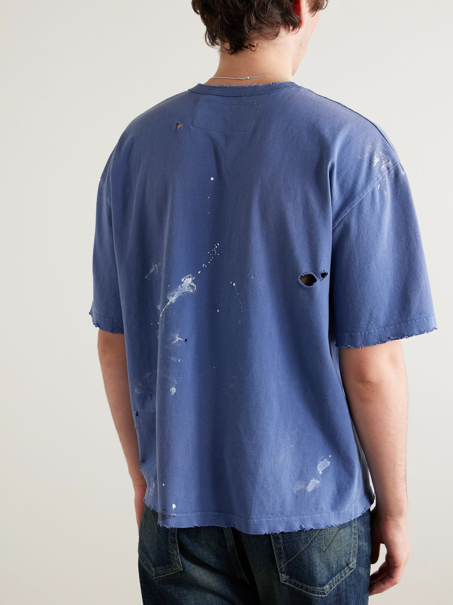 NEIGHBORHOOD Savage Distressed Paint-Splattered Cotton-Jersey T-Shirt ...