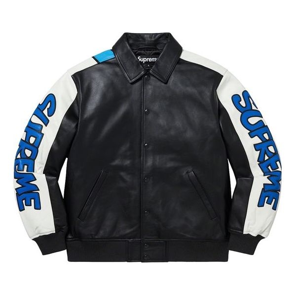 Supreme Supreme Smurfs Leather Varsity Jacket 'Black Blue White' SUP ...