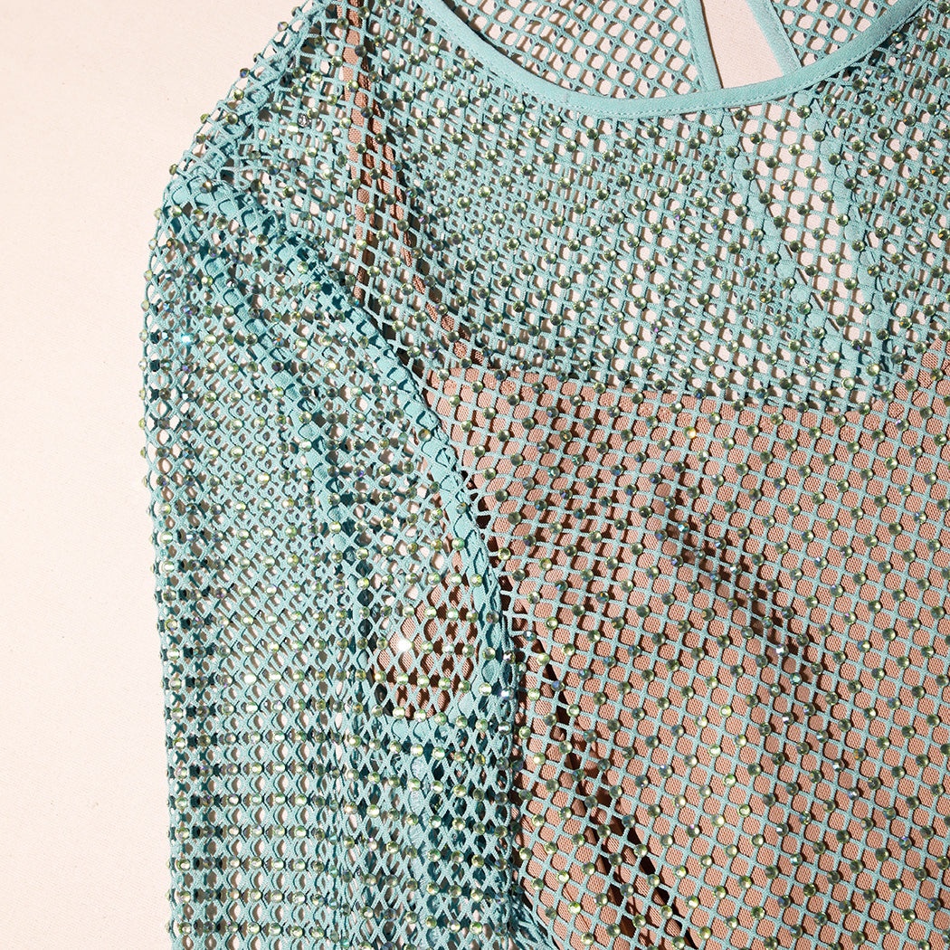 self-portrait Mint Rhinestone Fishnet Maxi Dress | REVERSIBLE
