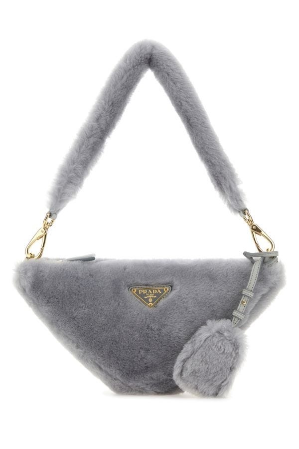 Prada Prada Woman Grey Shearling Triangle Handbag | luosophy | REVERSIBLE