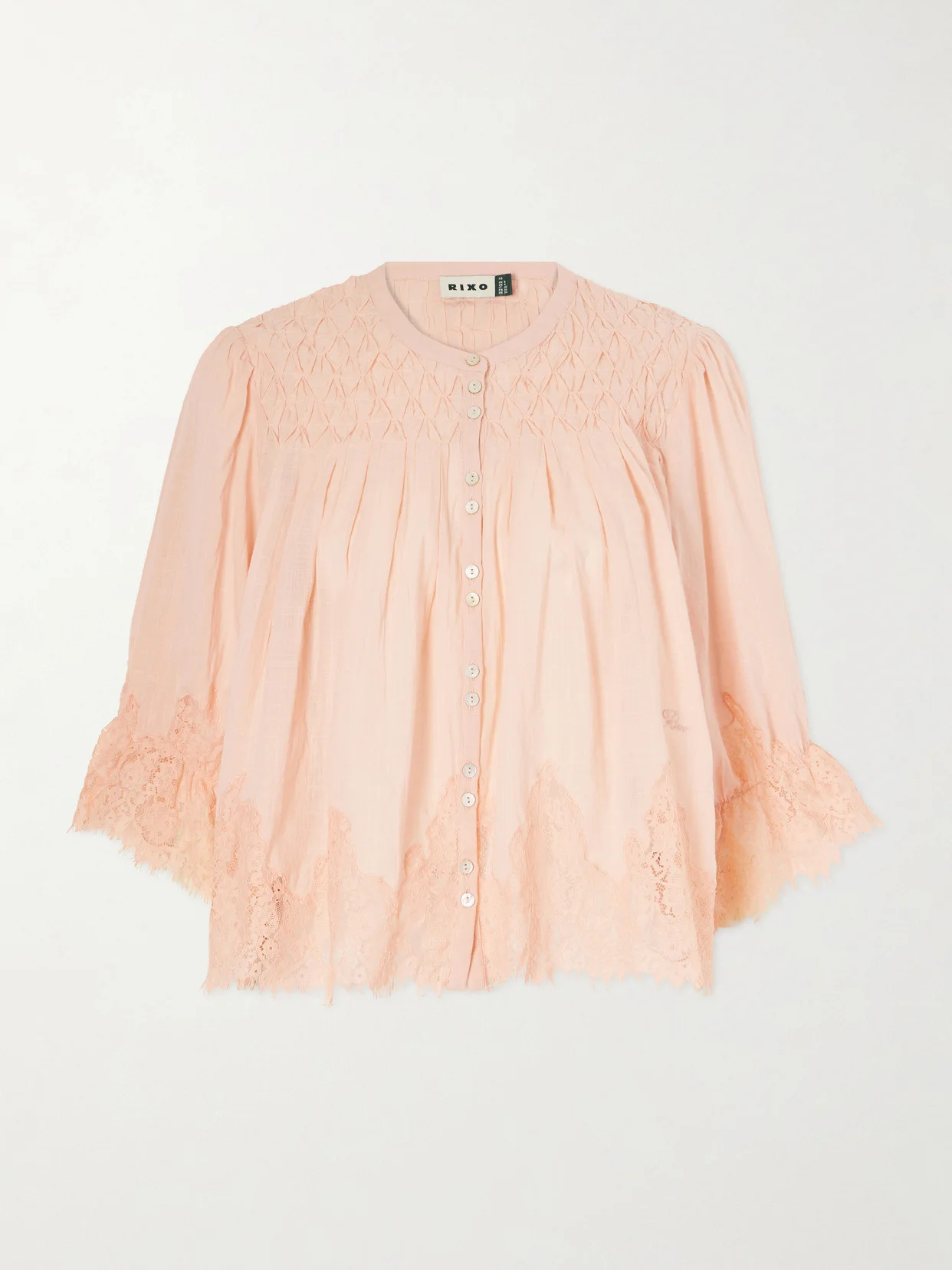 RIXO Erika Shirred Lace-trimmed Cotton-voile Blouse - 46376663163107655 ...