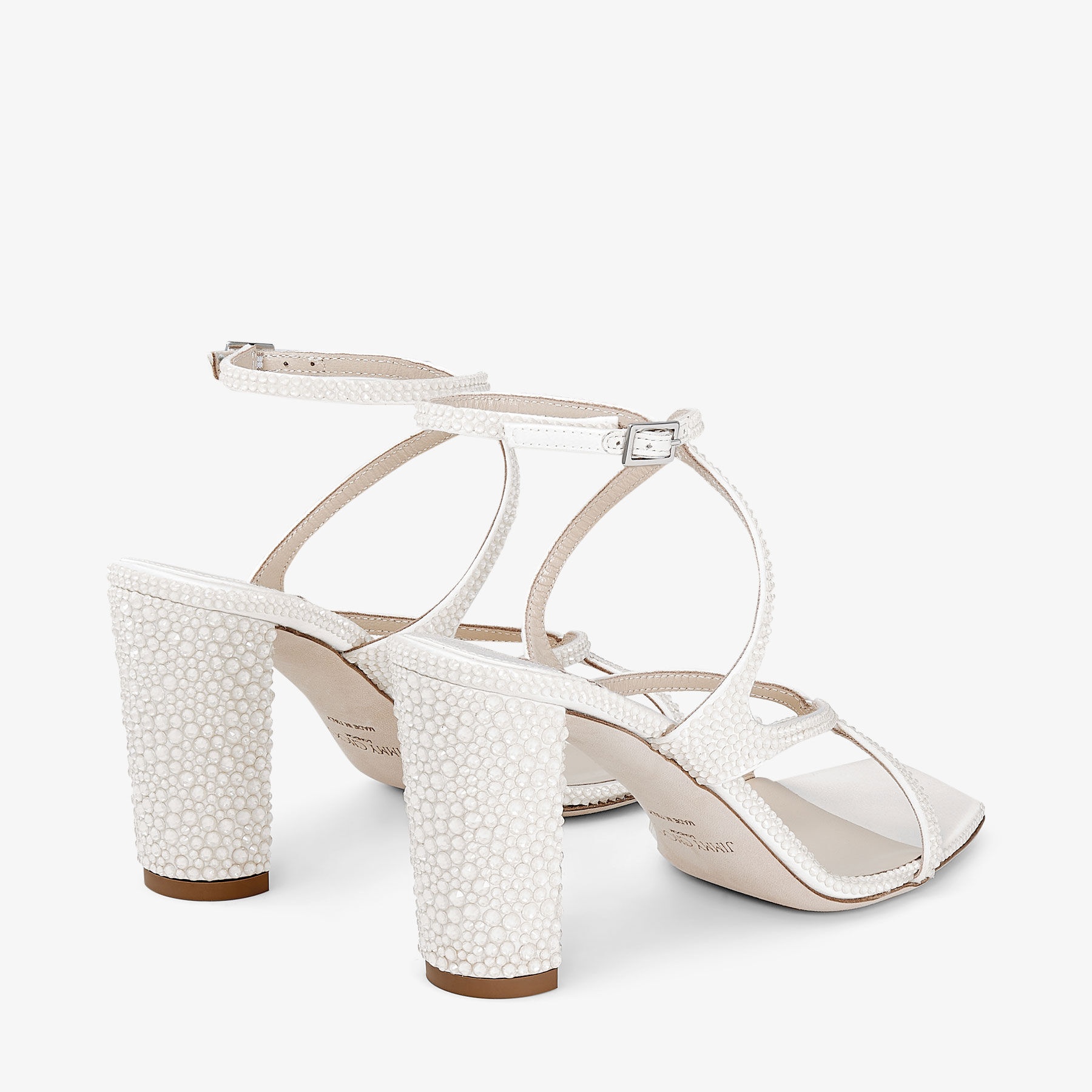 JIMMY CHOO Azie 85 Ivory Satin Sandals with Crystals | REVERSIBLE