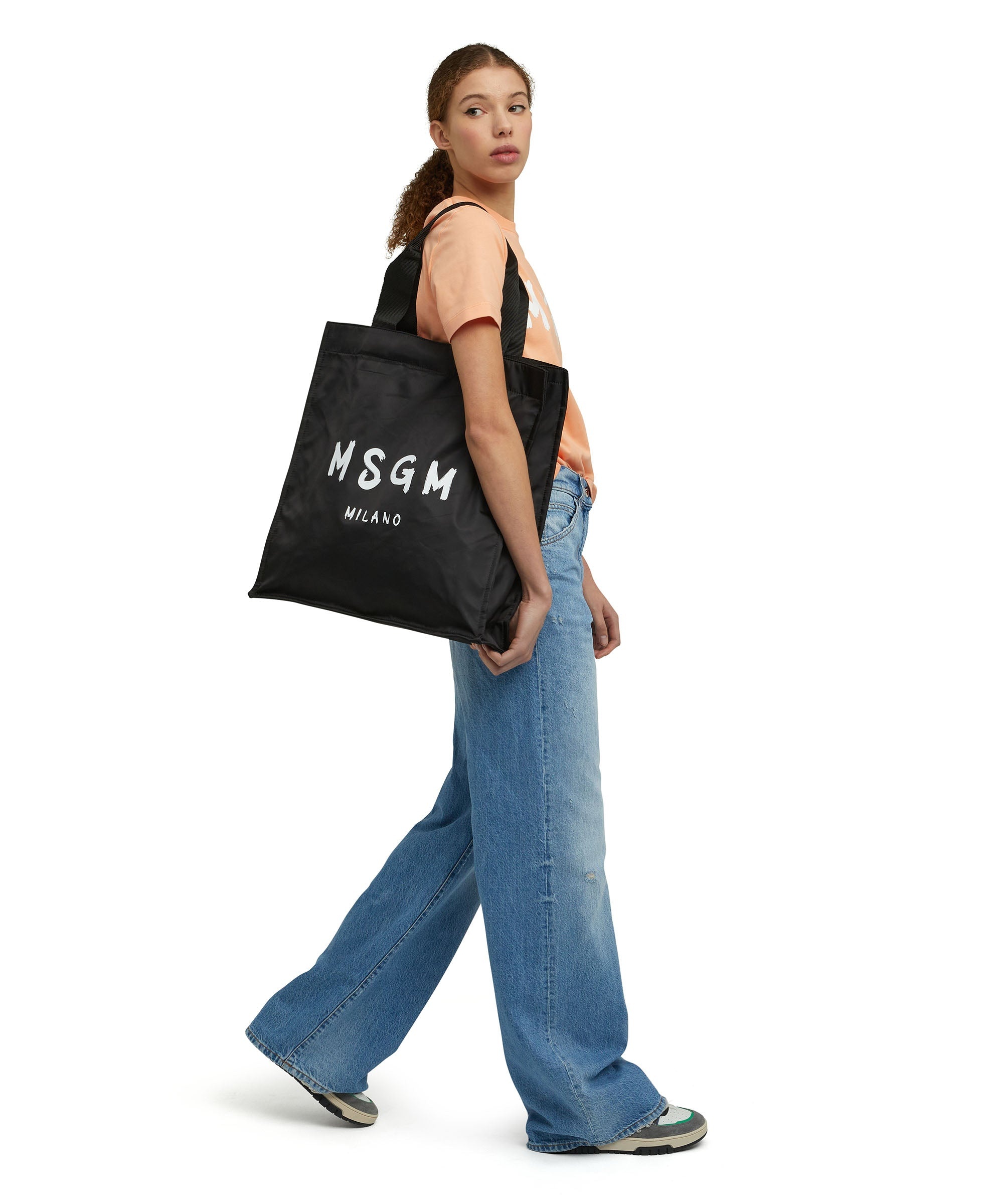 MSGM MSGM signature nylon tote bag with brush stroke logo | REVERSIBLE