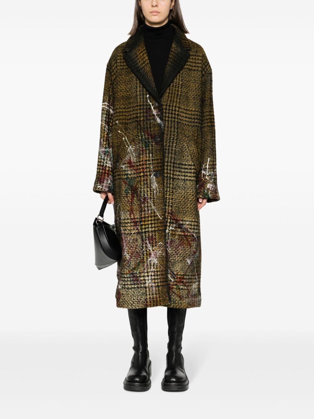 Avant Toi paint-splatter houndstooth coat | REVERSIBLE