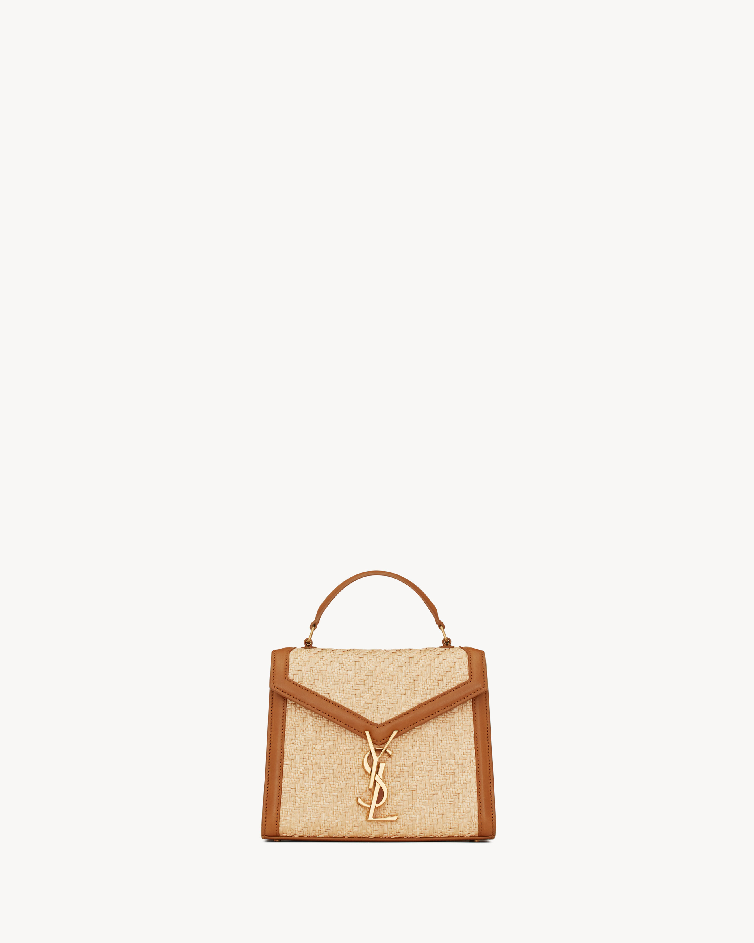 SAINT LAURENT CASSANDRA MINI TOP HANDLE BAG IN RAFFIA AND VEGETABLE ...