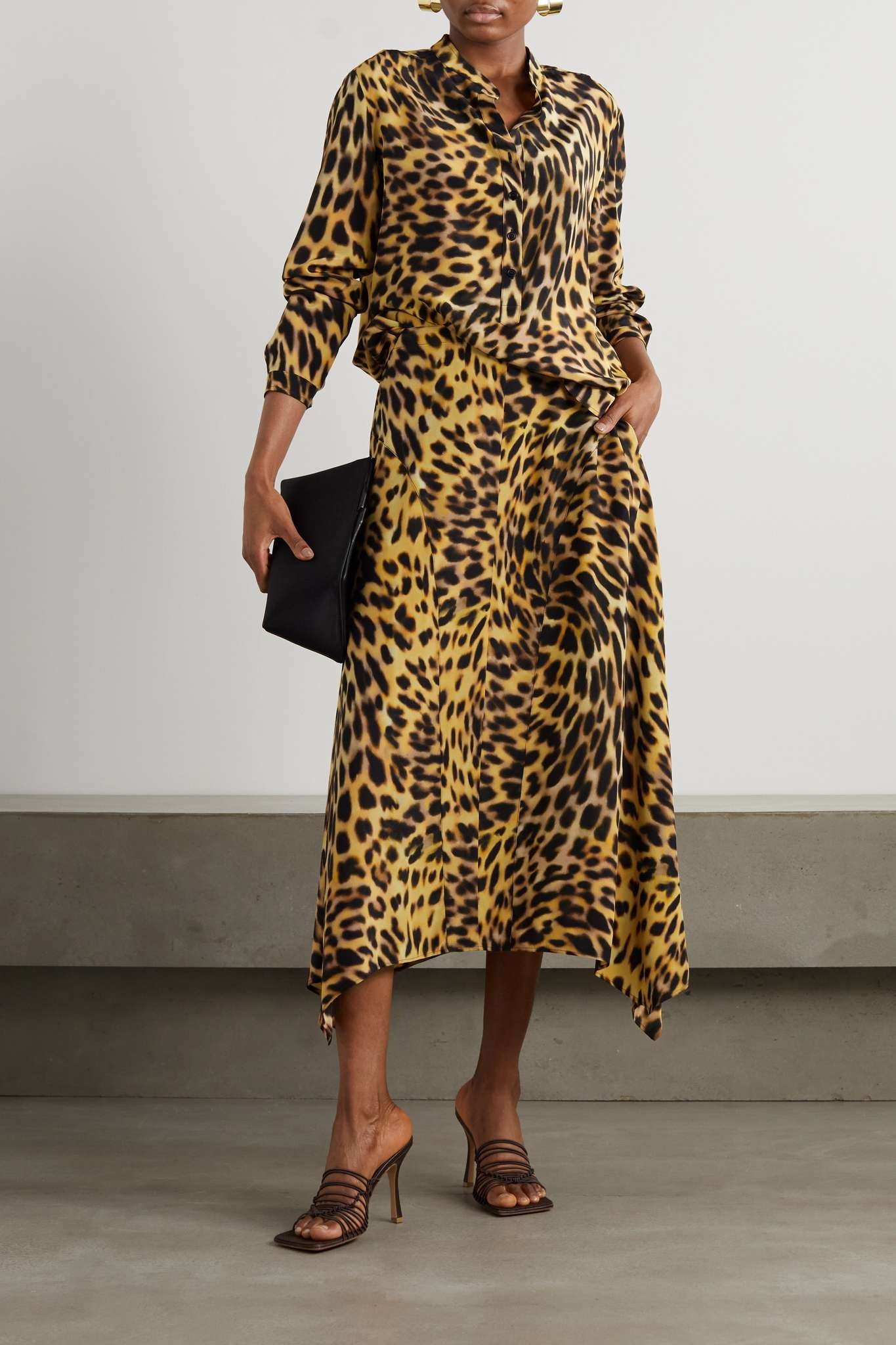 Stella McCartney Naya leopard-print silk crepe de chine midi skirt | REVERSIBLE
