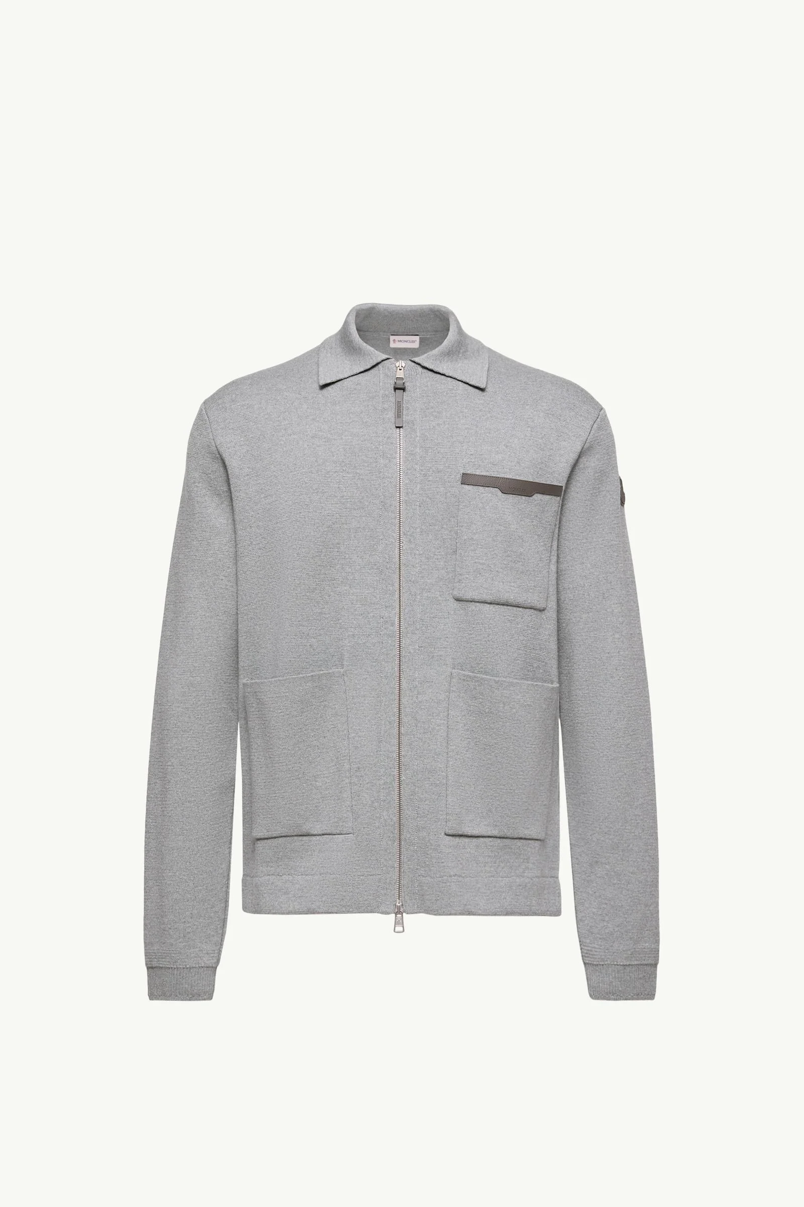 Moncler Leather Logo Wool Zip-Up Cardigan | REVERSIBLE
