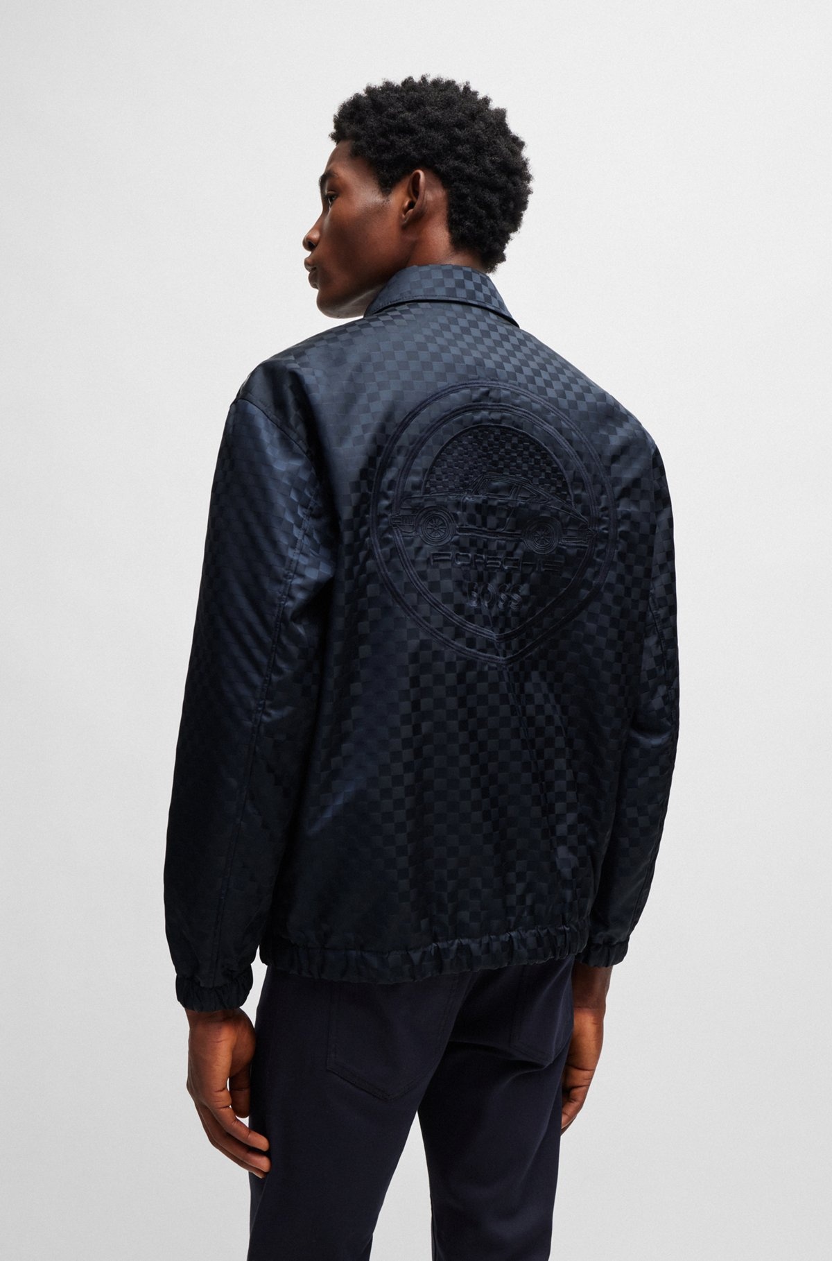 BOSS PORSCHE X BOSS JACKET IN CHECKERBOARD JACQUARD WITH COLLABORATIVE ...