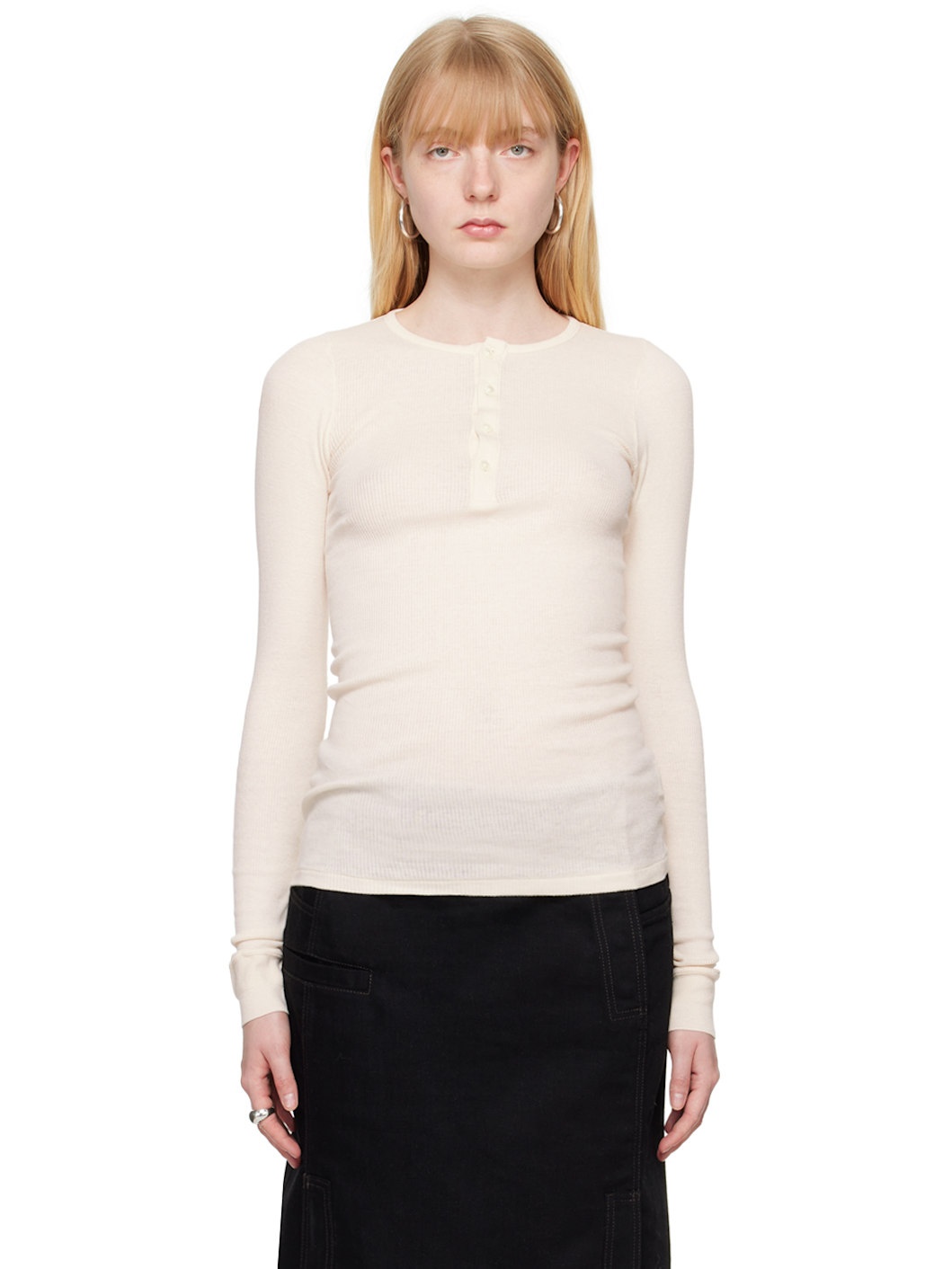 AURALEE Off-White Button Henley | REVERSIBLE