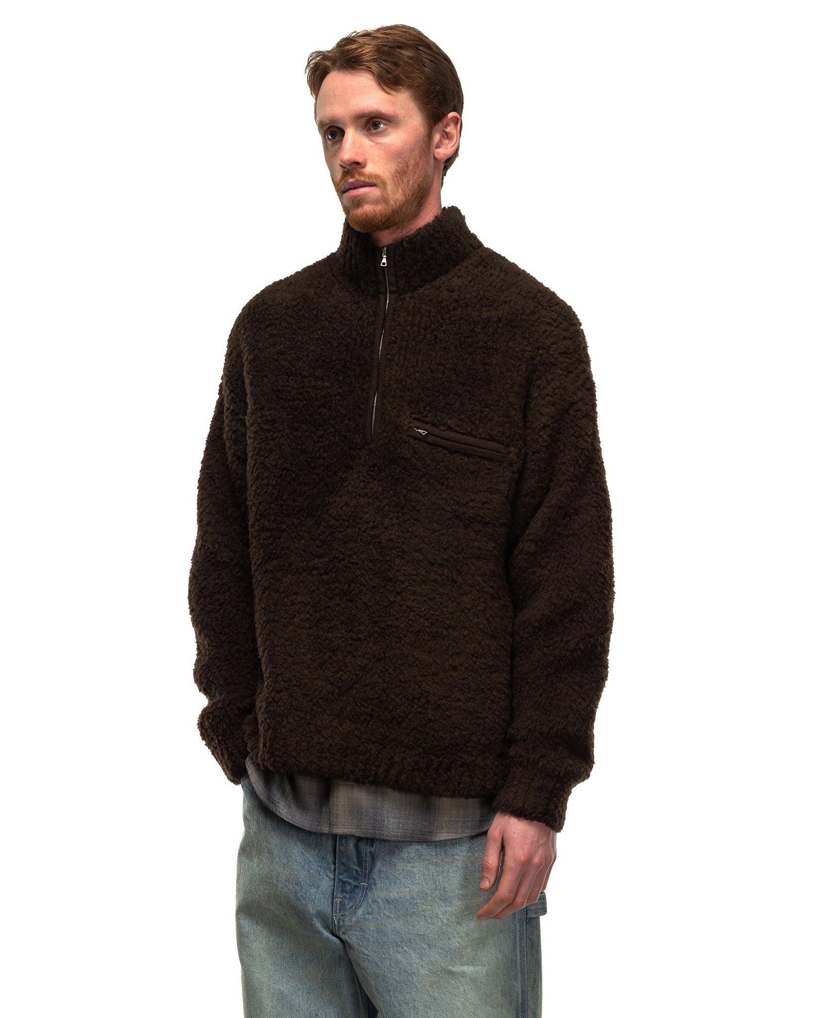 AURALEE Merino Wool Boa Knit Half Zip P/O Dark Brown AURALEE Merino Wool Boa Knit Half Zip P/O Dark Brown