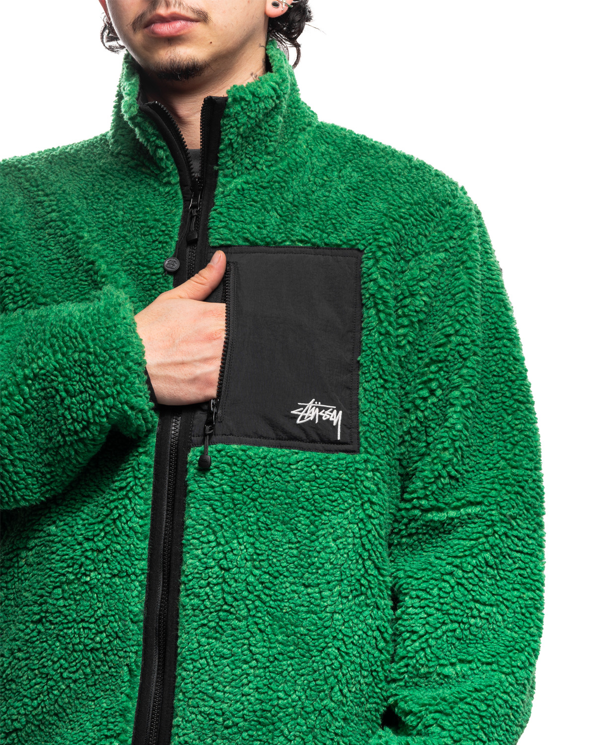 Stüssy Sherpa Reversible Jacket Green | REVERSIBLE