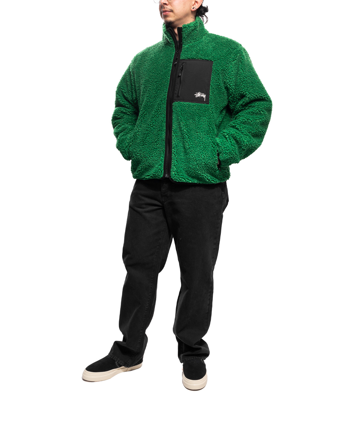 Stüssy Sherpa Reversible Jacket Green | REVERSIBLE