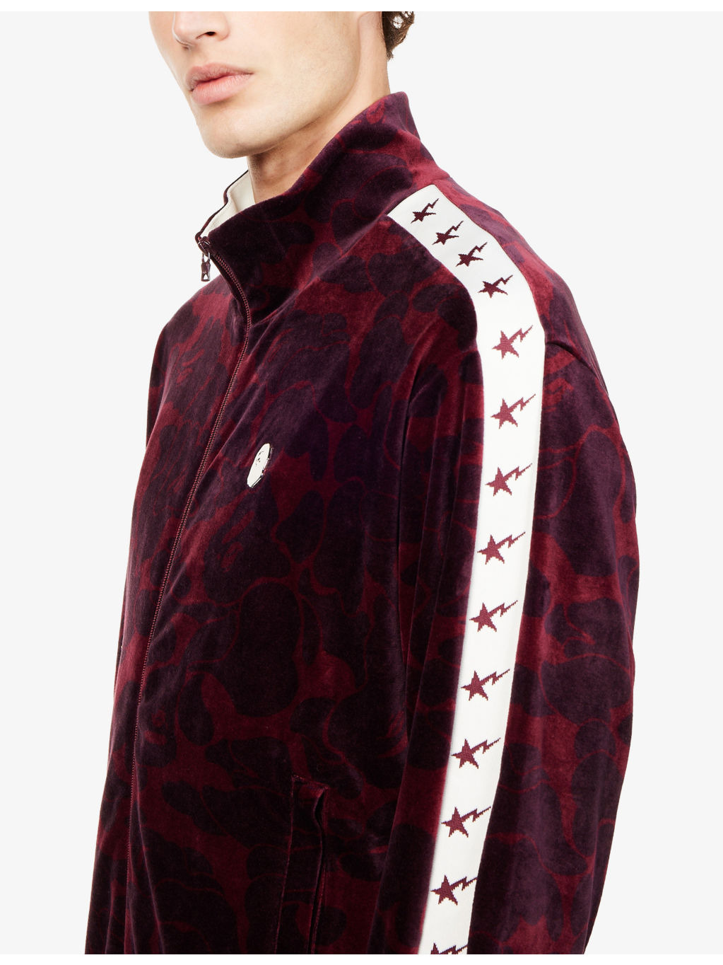 A BATHING APE® Metal-Logo Camo Velour Track Jacket | REVERSIBLE