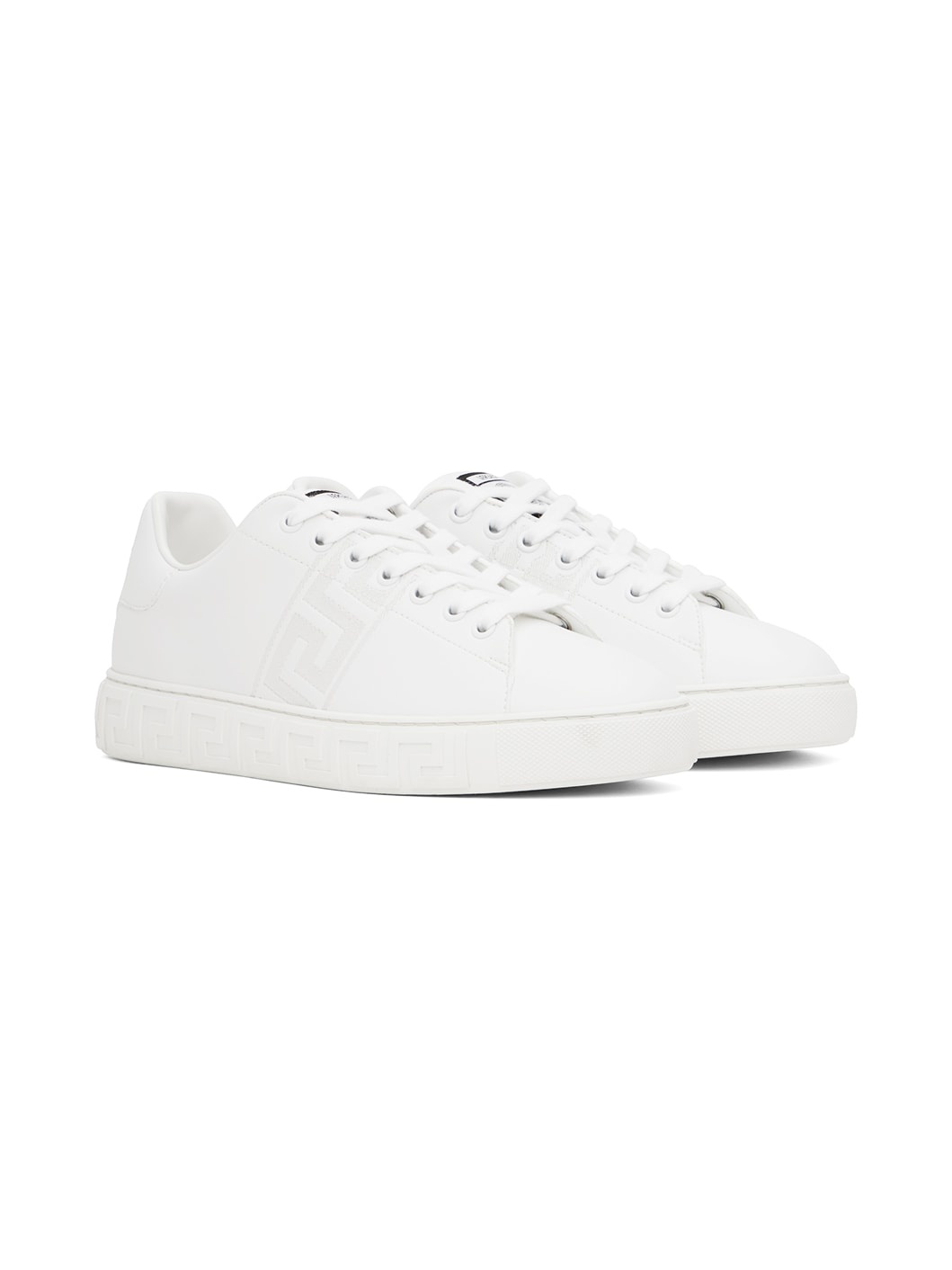 VERSACE White Embroidered Greca Sneakers | REVERSIBLE