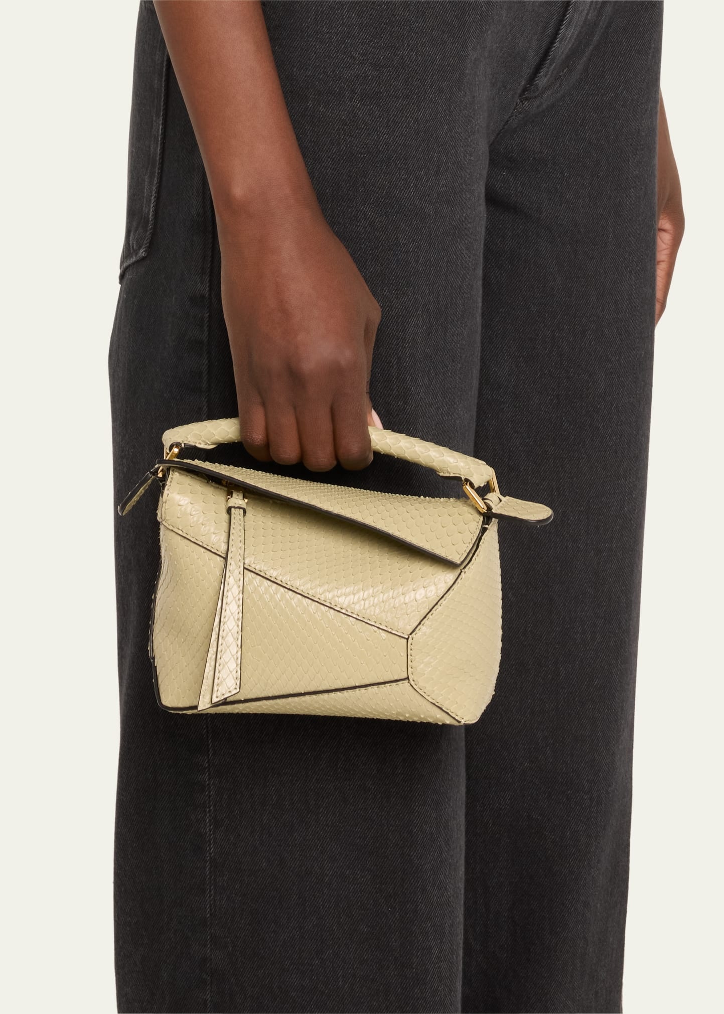 Loewe Puzzle Edge Mini Shiny Python Top-Handle Bag | REVERSIBLE