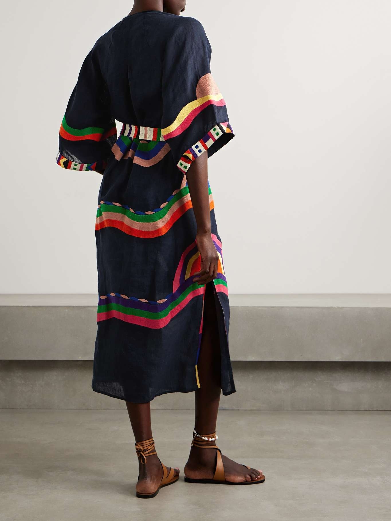 ERES Panorama Horizon belted embroidered linen midi dress | REVERSIBLE