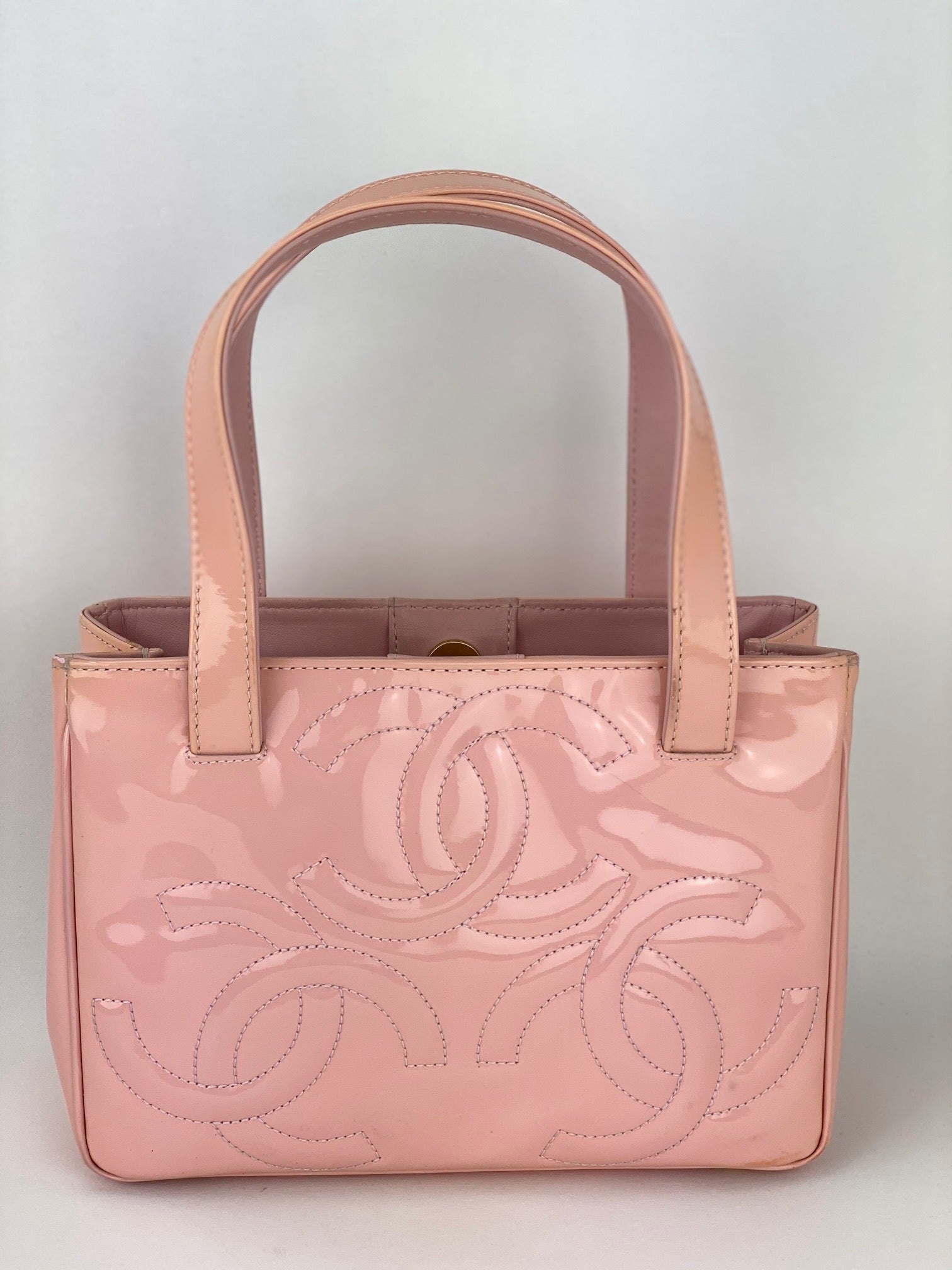 CHANEL Chanel Triple CC Logo Small Pink Patent Leather Tote Shoulder ...