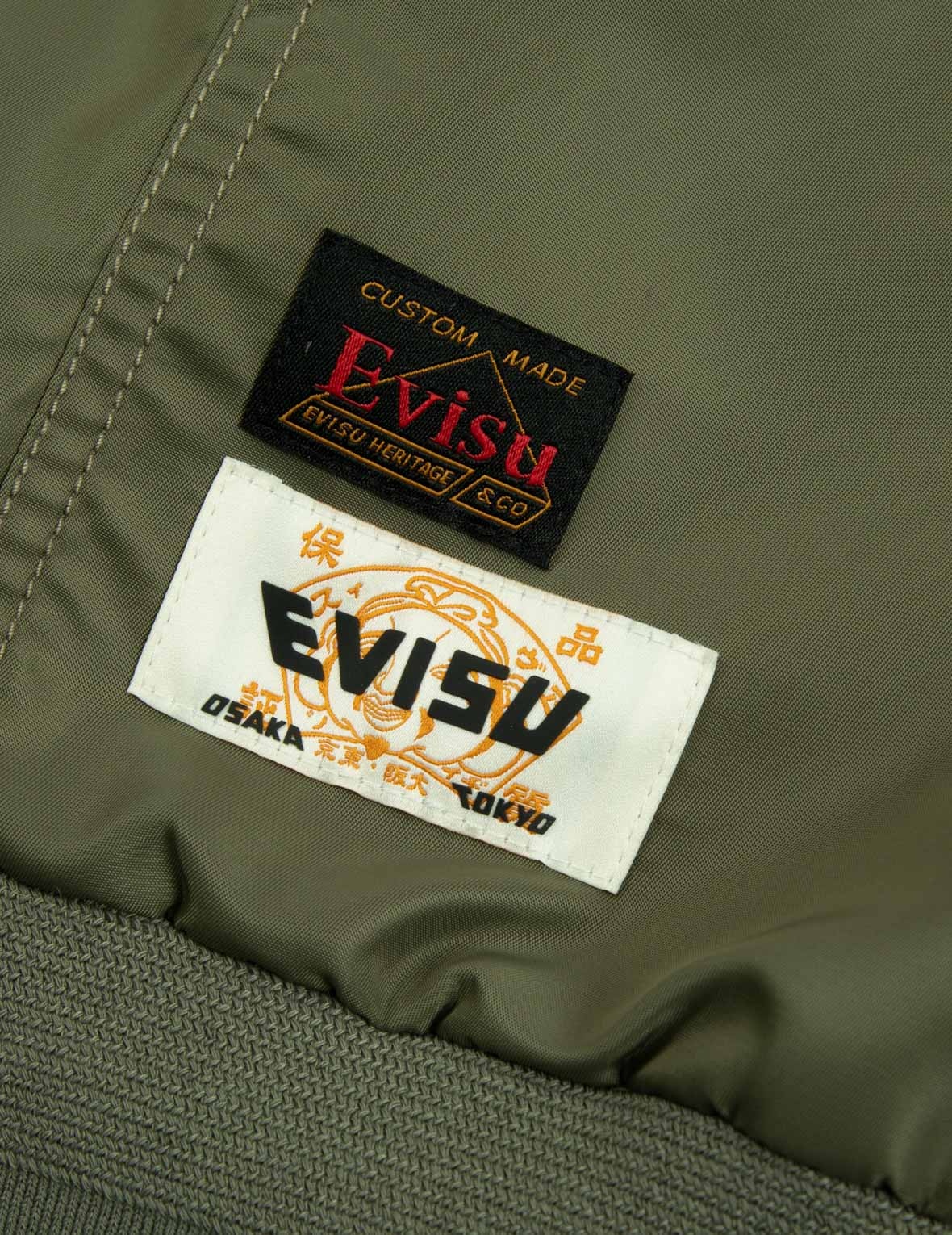 EVISU LOGO AND KAMON EMBROIDERED MA-1 BOMBER JACKET | REVERSIBLE