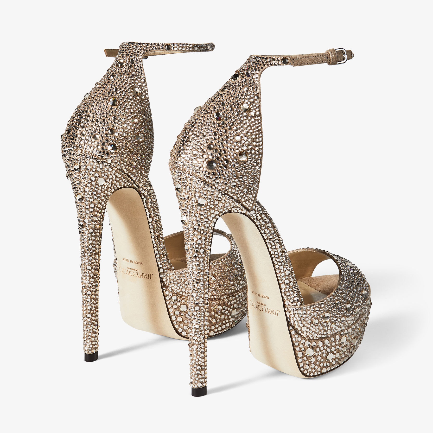JIMMY CHOO Max 150 Honey Gold Shimmer Suede Platform Stiletto Sandals ...
