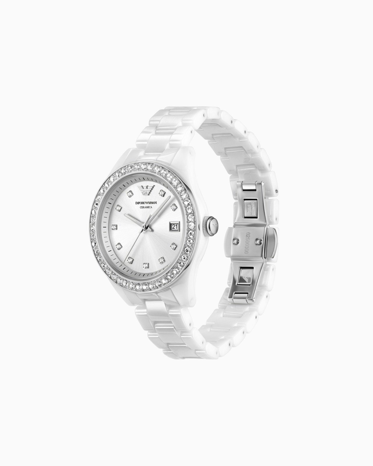 EMPORIO ARMANI THREE-HAND DATE WHITE CERAMIC WATCH | REVERSIBLE