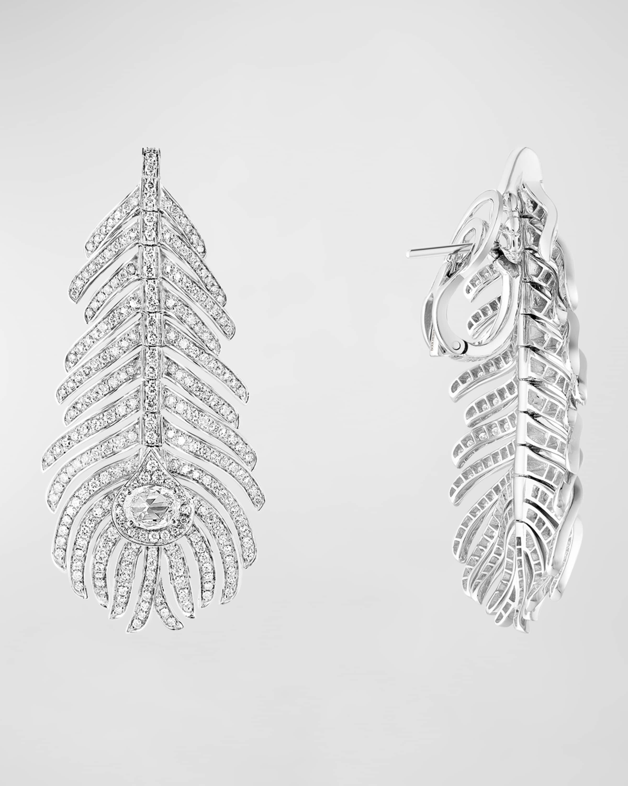 Boucheron White Gold Plume de Paon Medium Diamond Feather Earrings REVERSIBLE